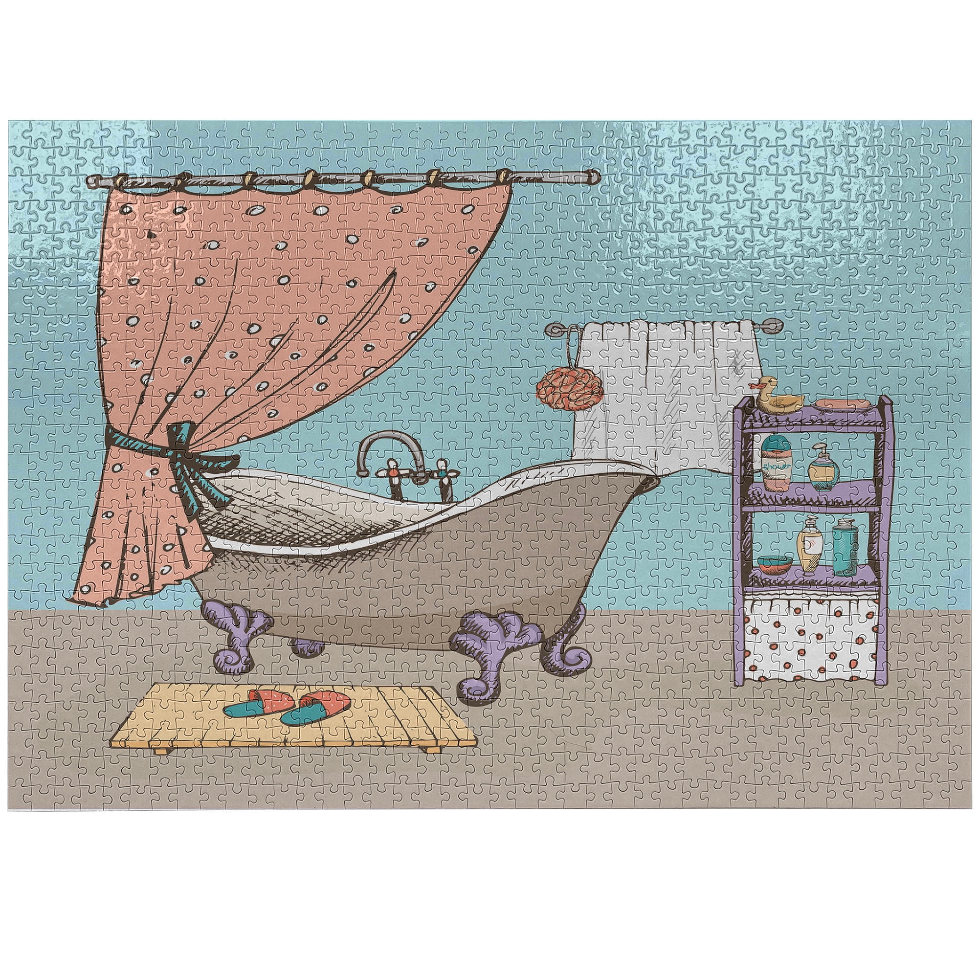 Ambesonne Cartoon Jigsaw Puzzle Durable Cardboard, Bathroom Tub ...