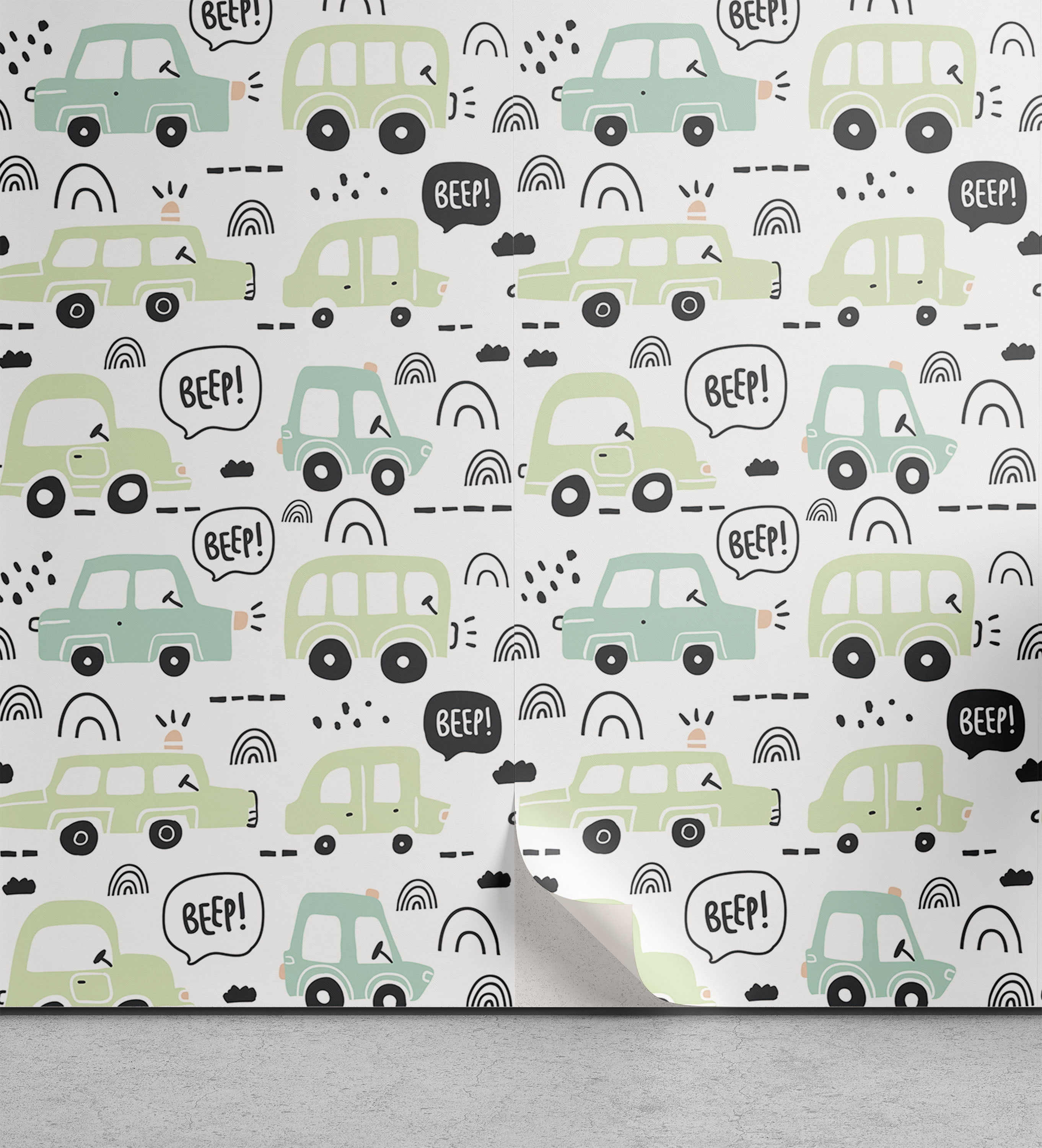 Ambesonne Cartoon Peel & Stick Wallpaper for Home, Traffic Cars Beep ...