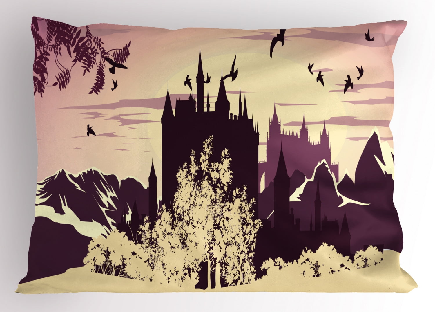 Ambesonne Cartoon Pillow Sham, Castle in Mountains, 36" X 20", Dark ...
