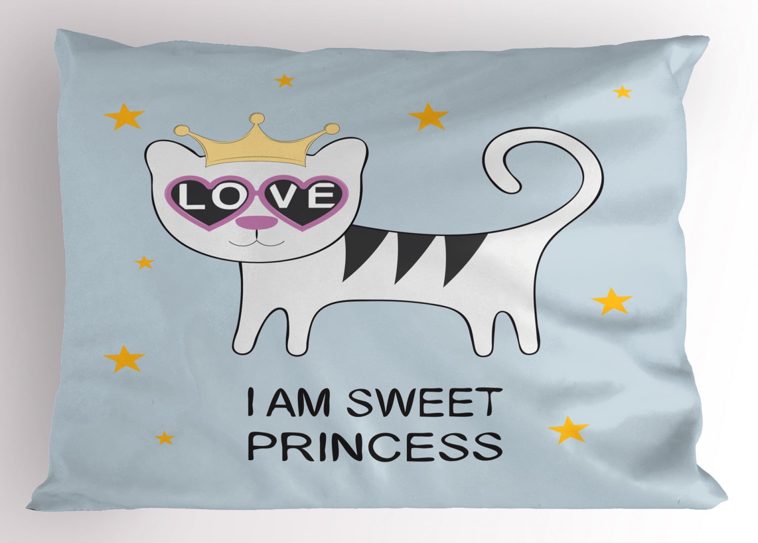 Ambesonne Cartoon Pillow Sham, Cat Hearts and Love Themed, 26" X 20 ...