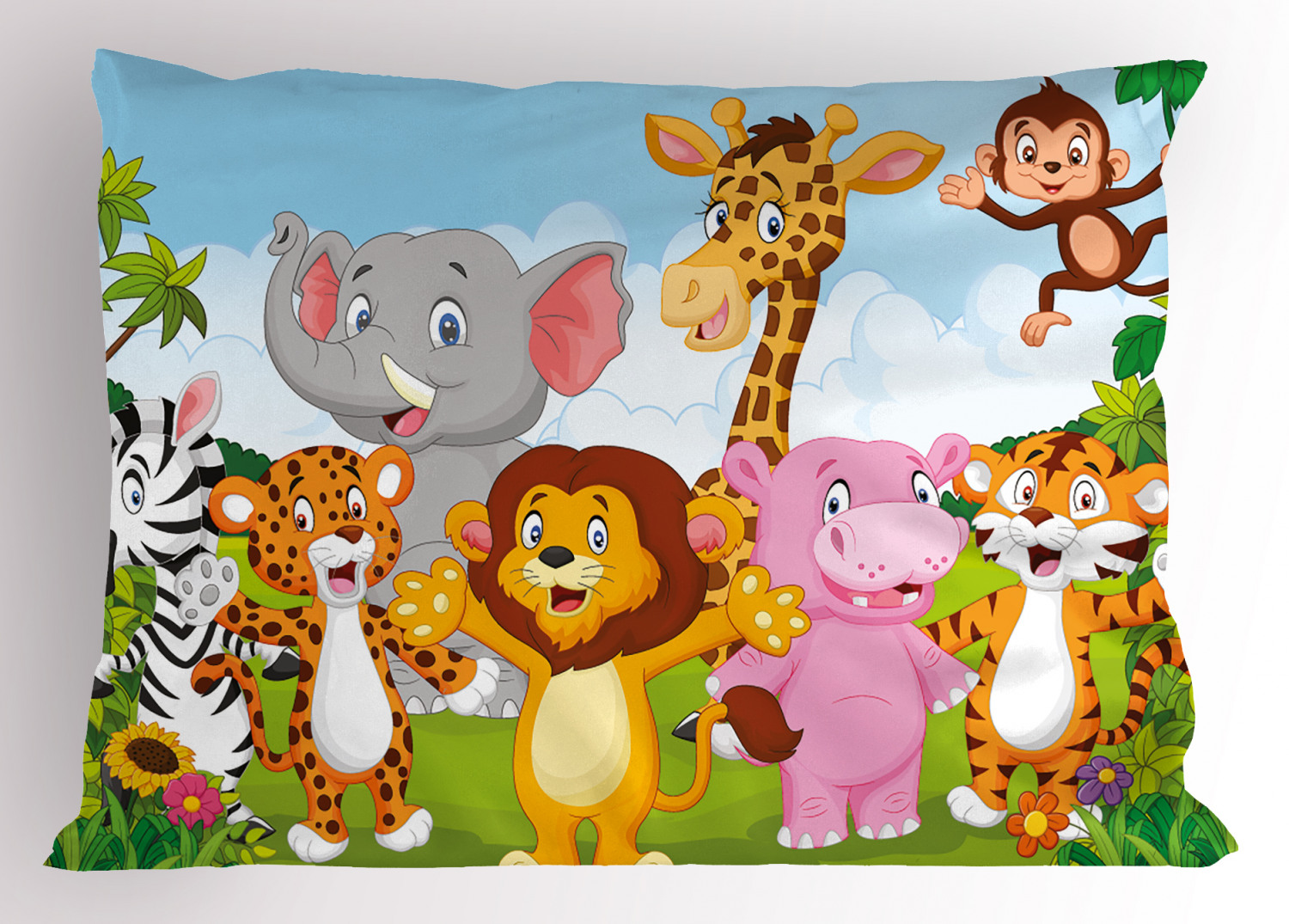 Ambesonne Cartoon Pillow Sham, Comic Savannah, 26" X 20", Multicolor ...