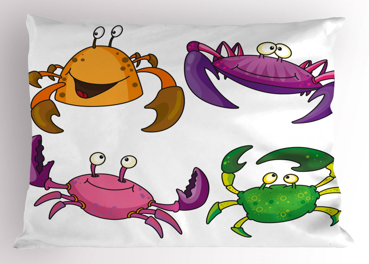 Ambesonne Cartoon Pillow Sham, Funny Crabs Pattern, 26" X 20", Purple ...