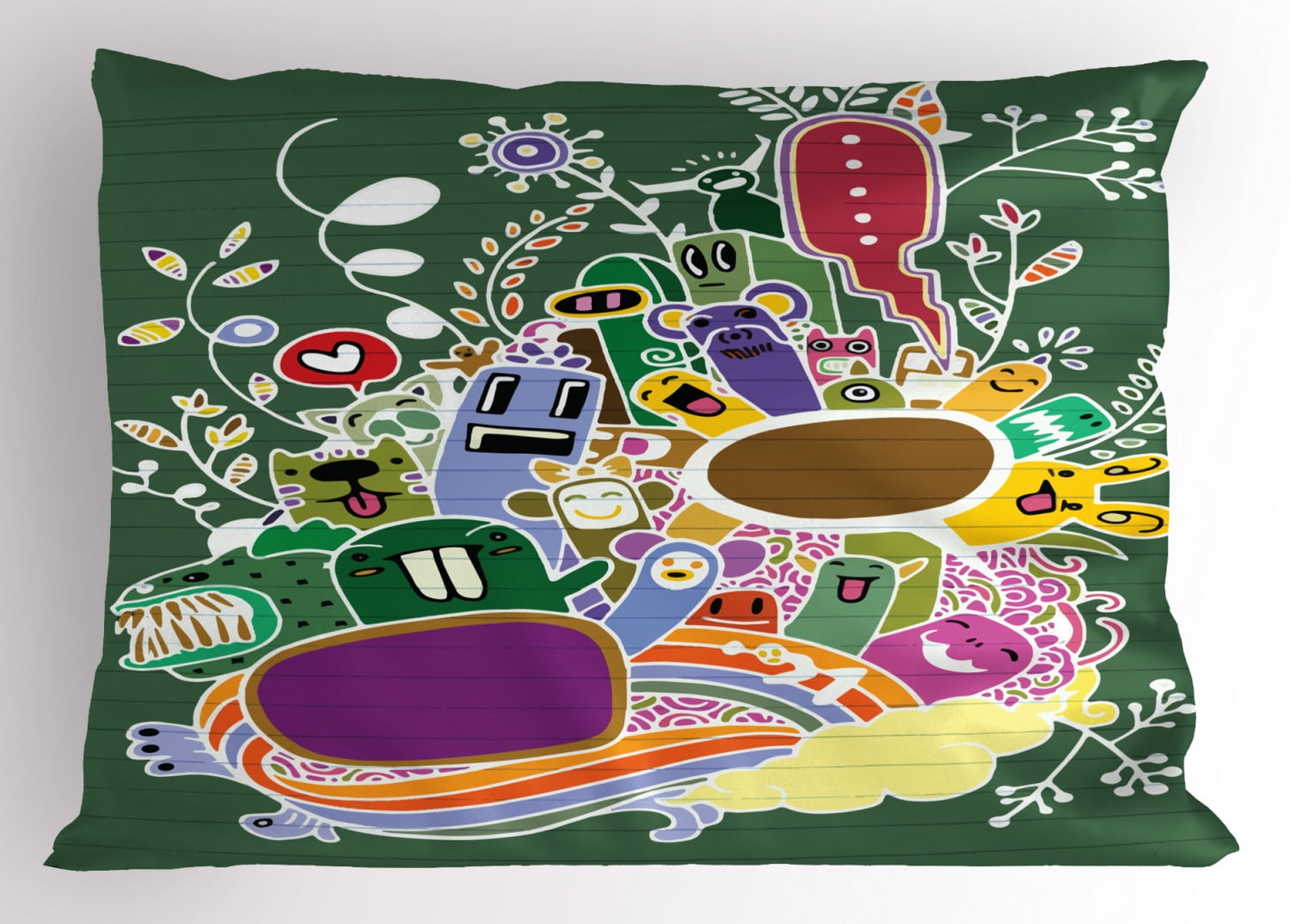 Ambesonne Cartoon Pillow Sham, Monsters and Animals, 26" X 20 ...