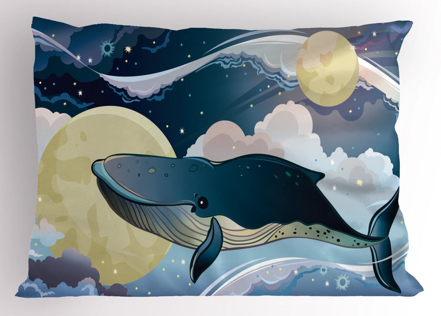 Ambesonne Cartoon Pillow Sham, Night Clouds Bohemian Fish, 36" X 20 ...