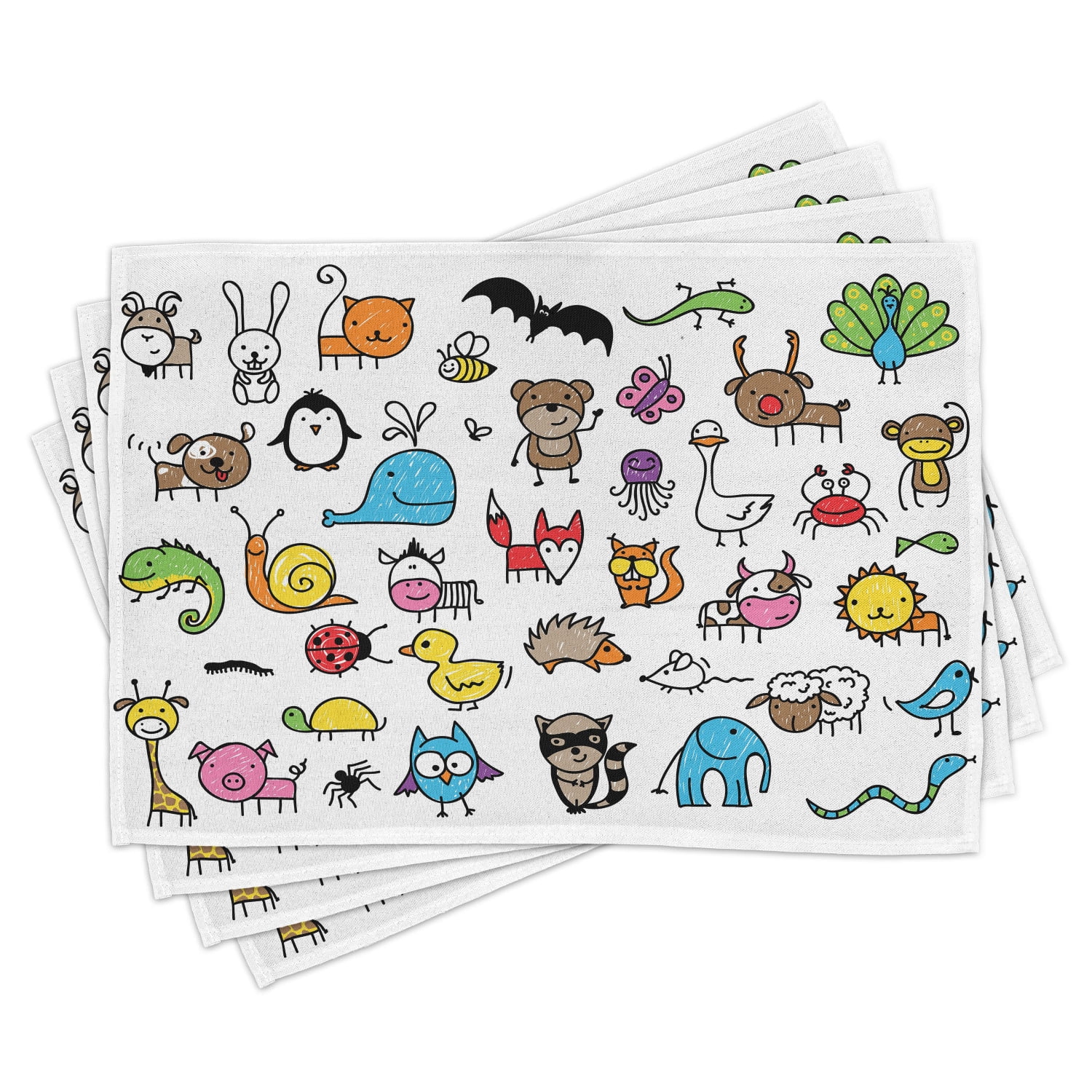Ambesonne Cartoon Place Mats Set of 4, Animals, Standard Size ...