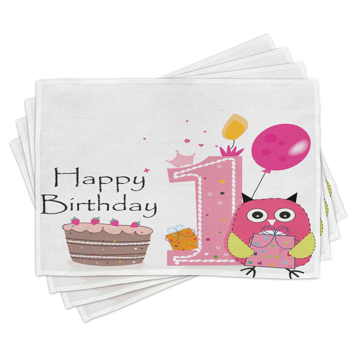 Ambesonne Cartoon Place Mats Set of 4, First Birthday Cake, Standard ...