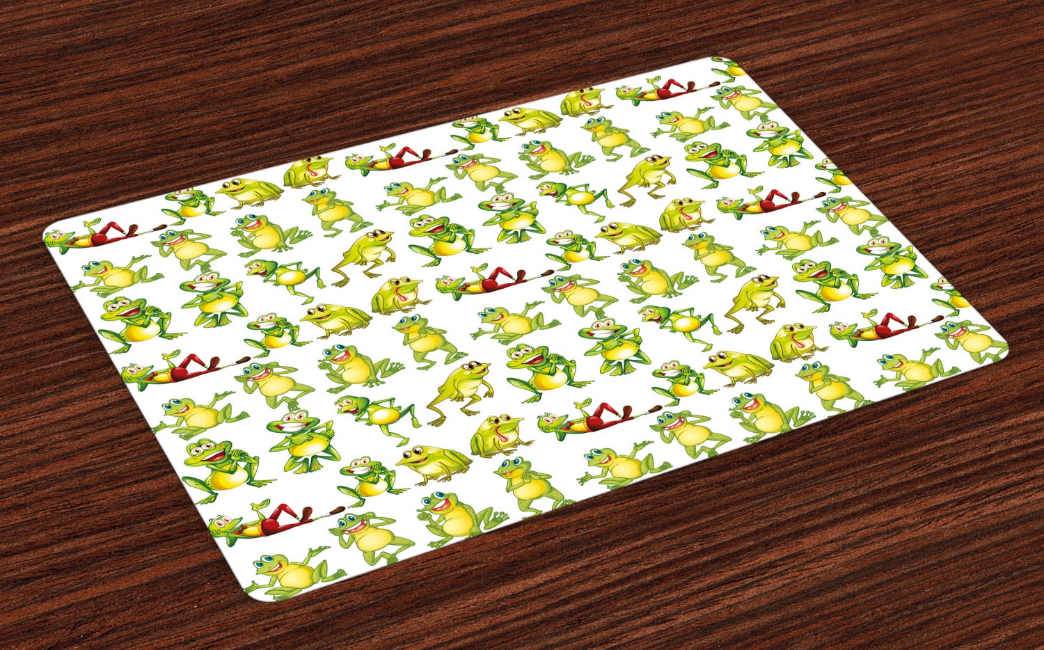 Ambesonne Cartoon Place Mats Set of 4, Frogs Different Poses, Standard ...
