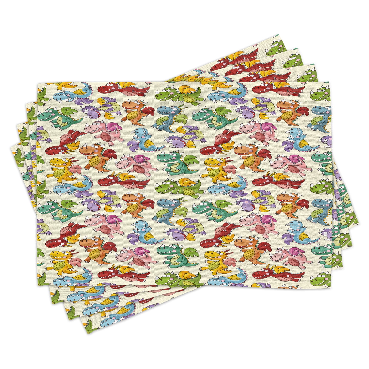 Ambesonne Cartoon Place Mats Set of 4, Happy Dinasours, Standard Size ...