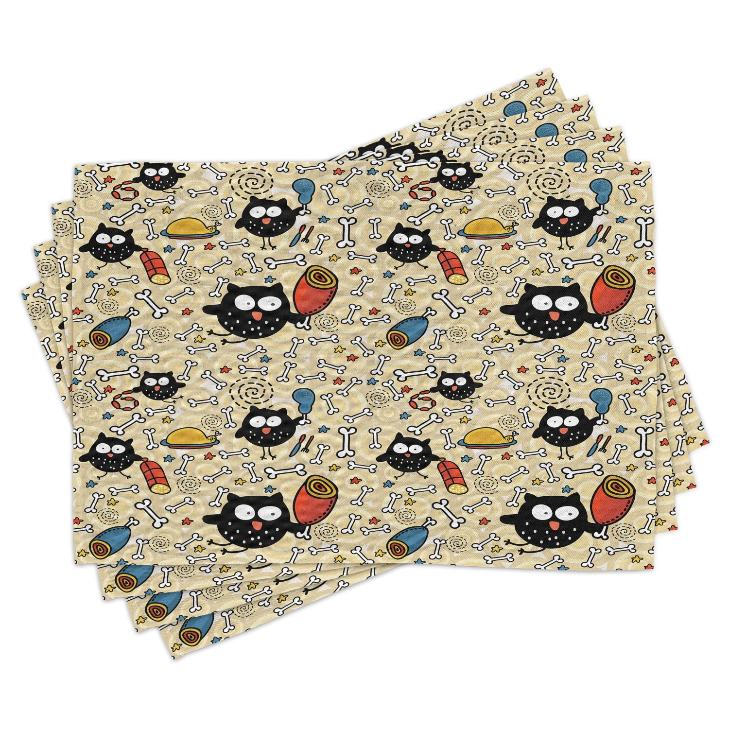 Ambesonne Cartoon Place Mats Set of 4, Hungry Owls Eating, Standard ...