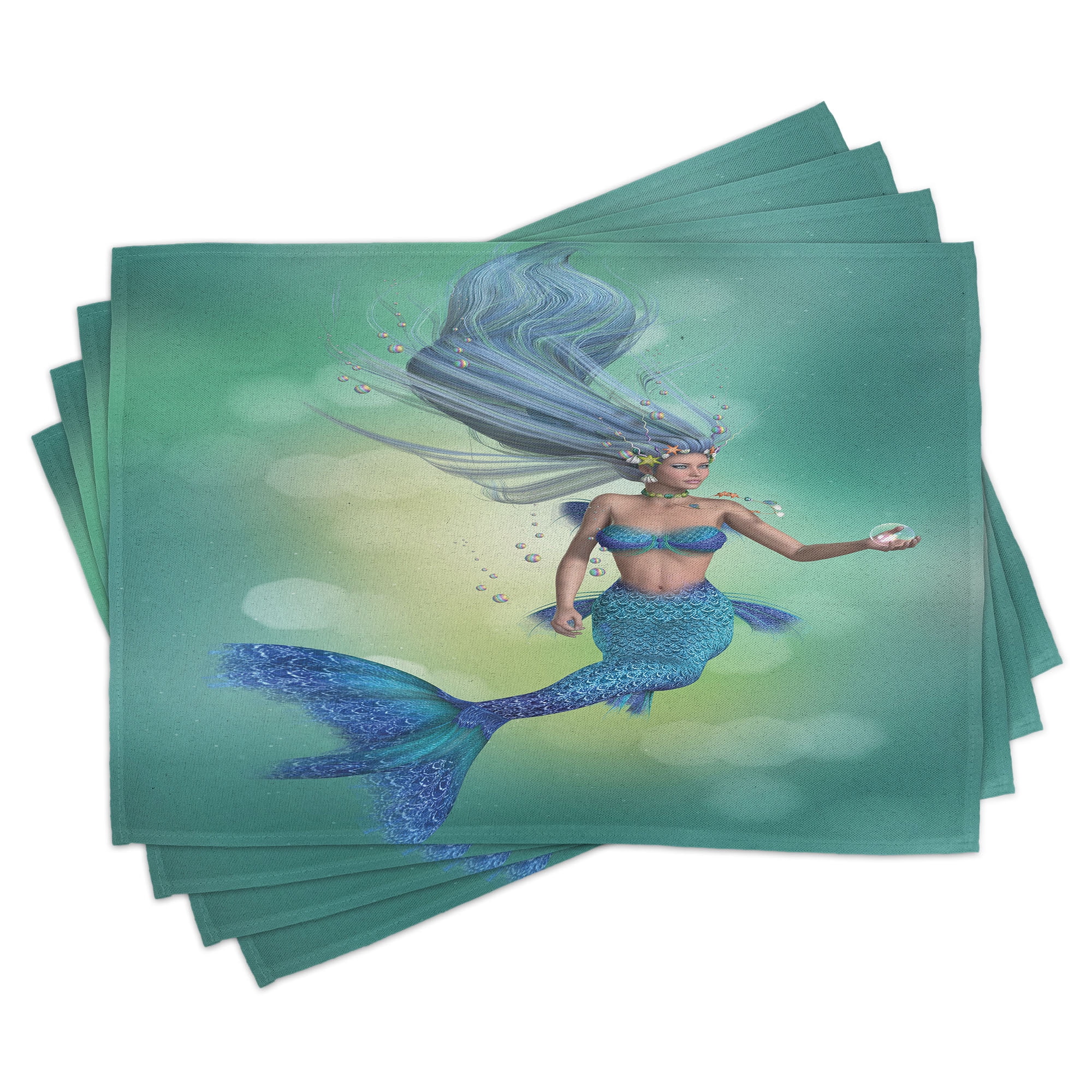 Ambesonne Cartoon Place Mats Set of 4, Mermaids Swimming, Standard Size ...