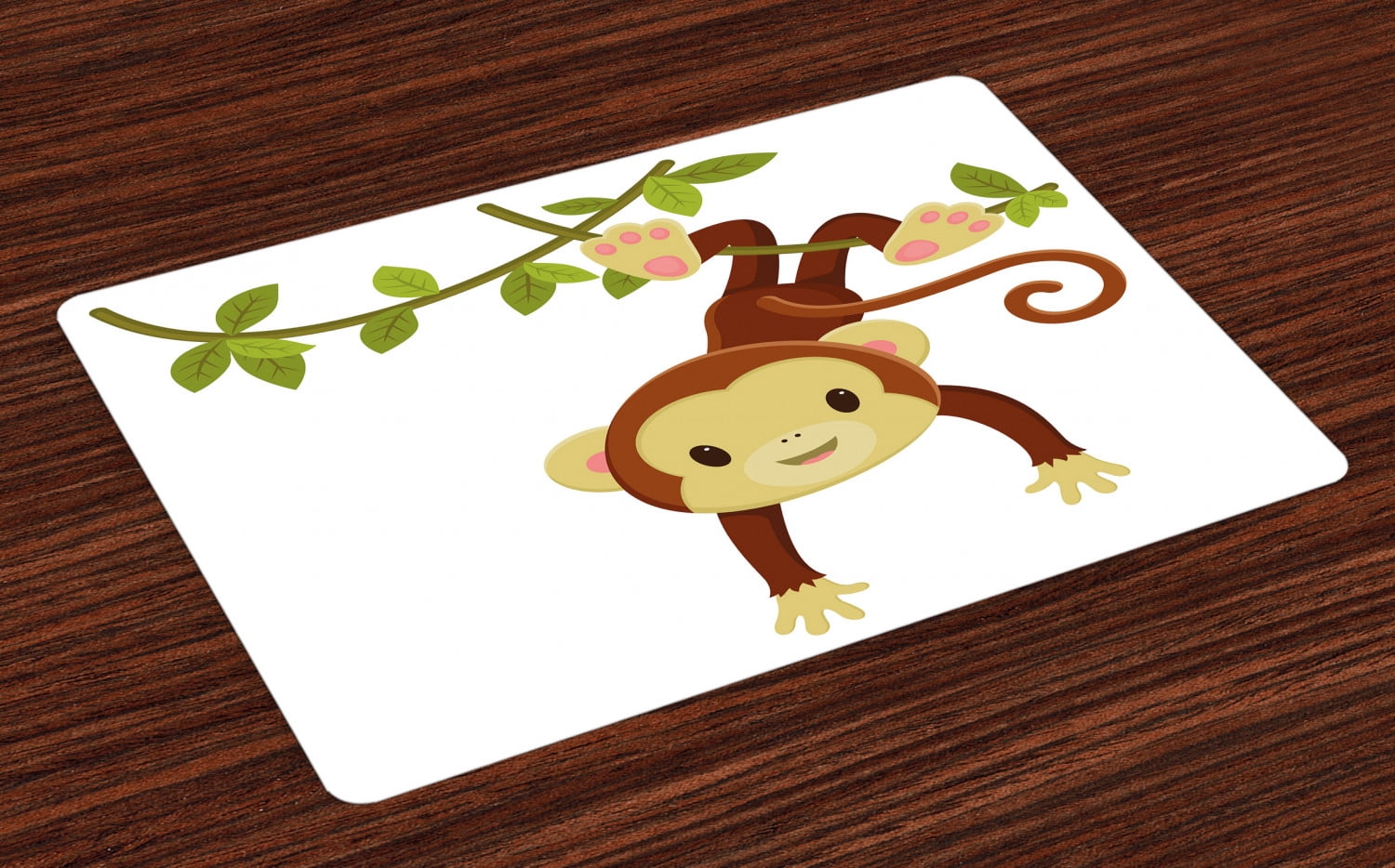 Ambesonne Cartoon Place Mats Set of 4, Monkey on Liana, Standard Size ...