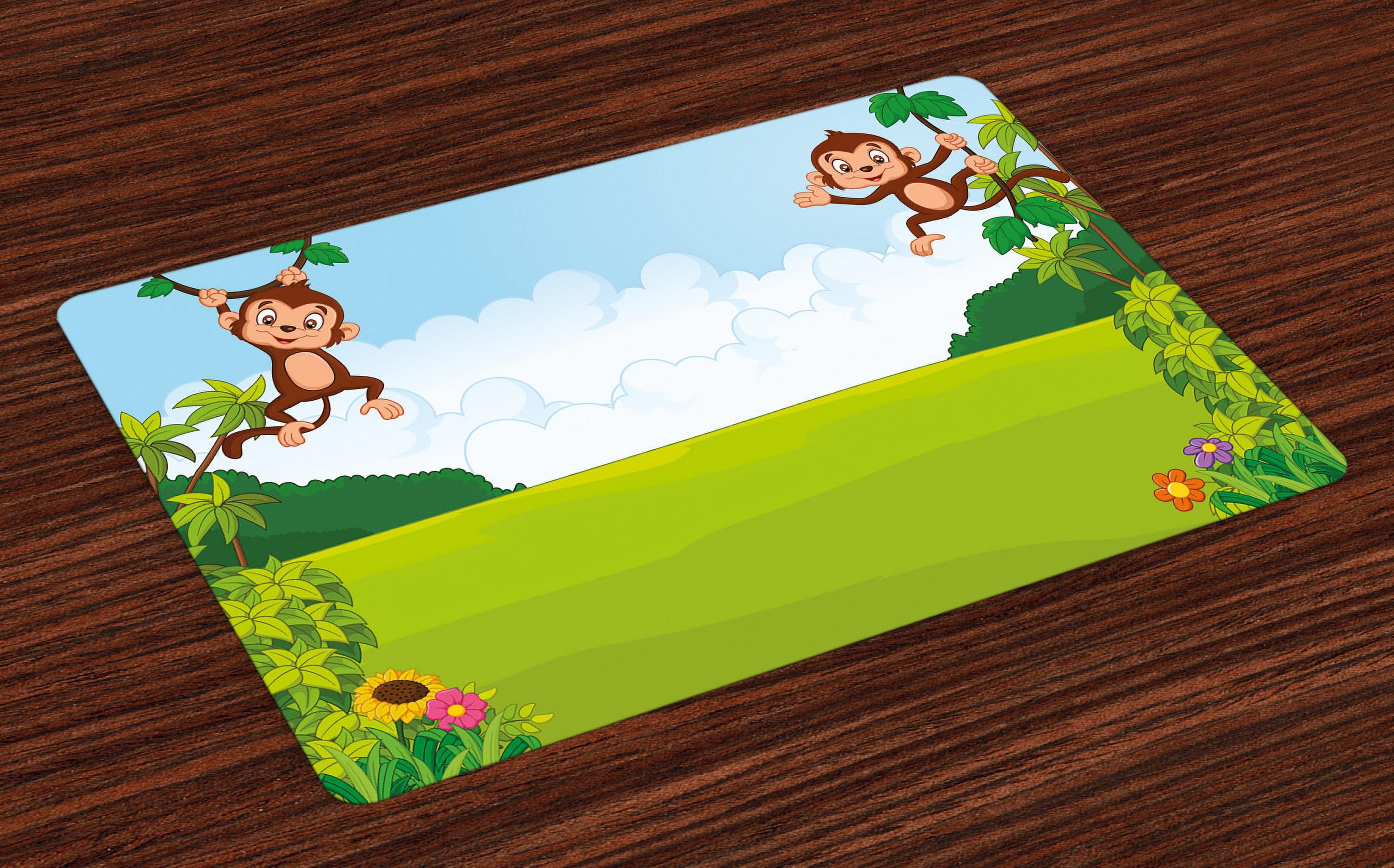 Ambesonne Cartoon Place Mats Set of 4, Monkeys on Vines, Standard Size ...