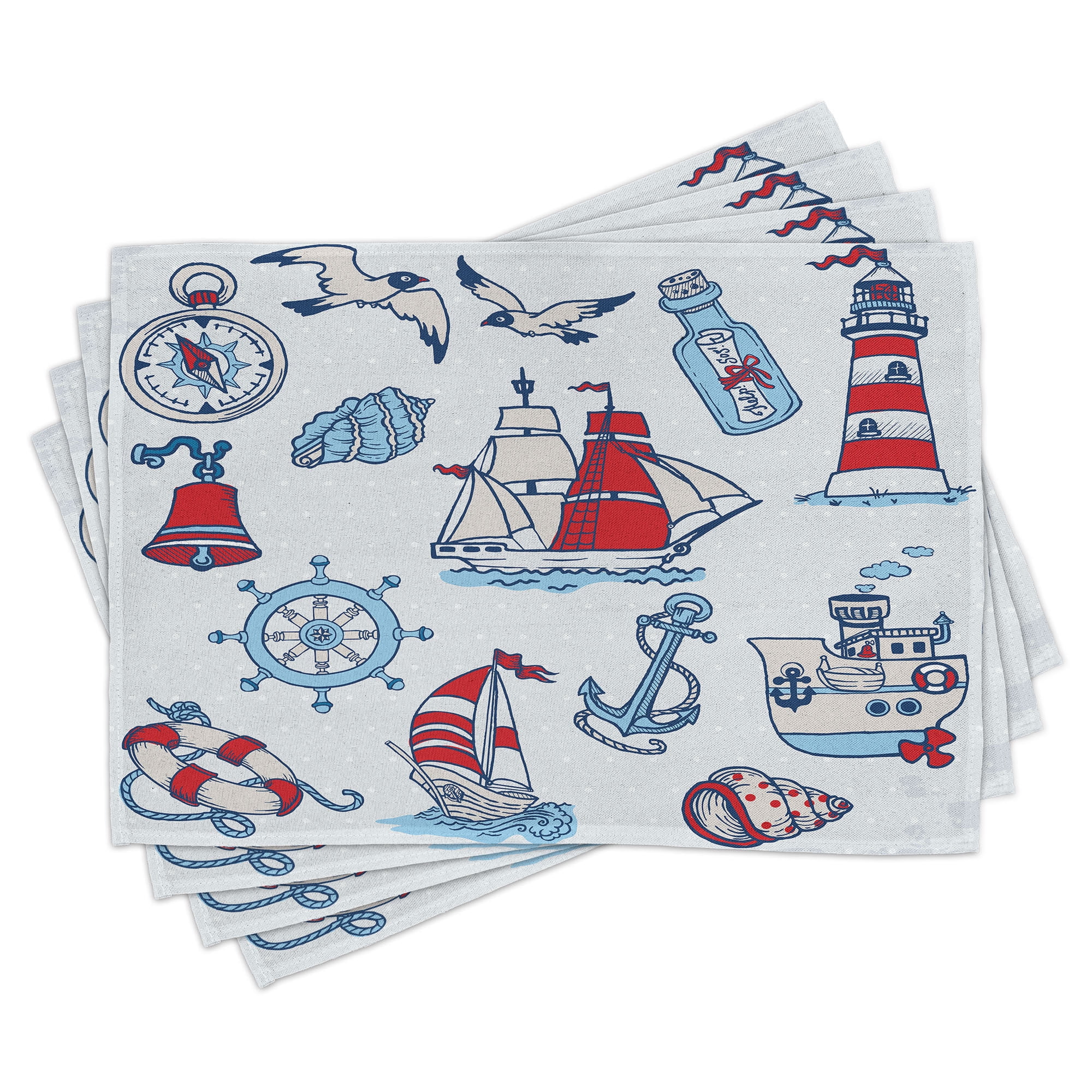 Ambesonne Cartoon Place Mats Set of 4, Nautical, Standard Size, Blue ...