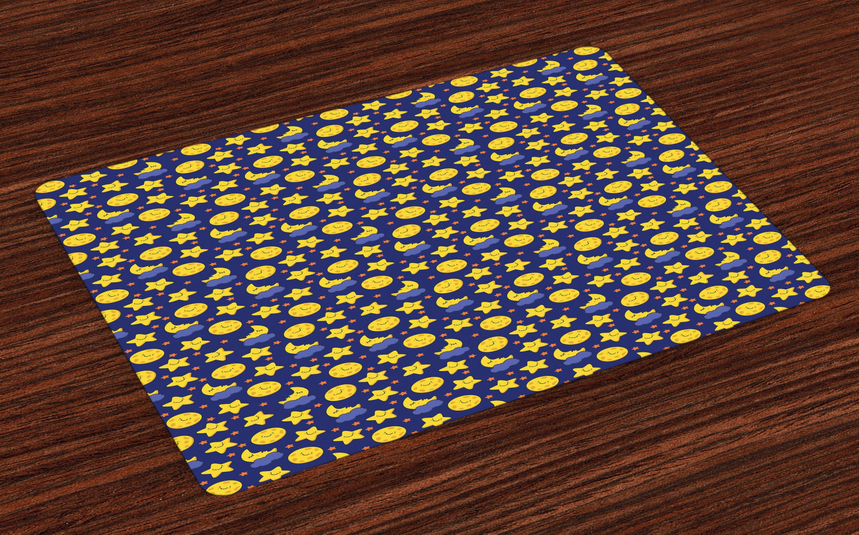 Ambesonne Cartoon Place Mats Set of 4, Sleeping Moon at Night Time ...