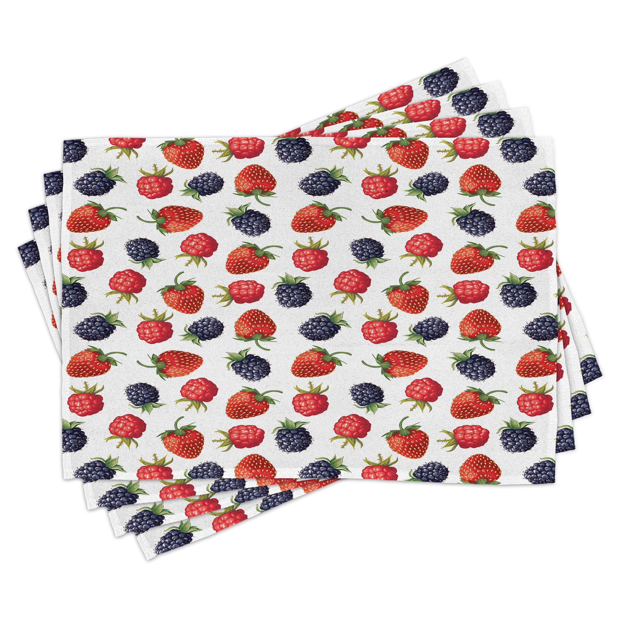 Ambesonne Cartoon Place Mats Set of 4, Strawberries Raspberry, Standard ...