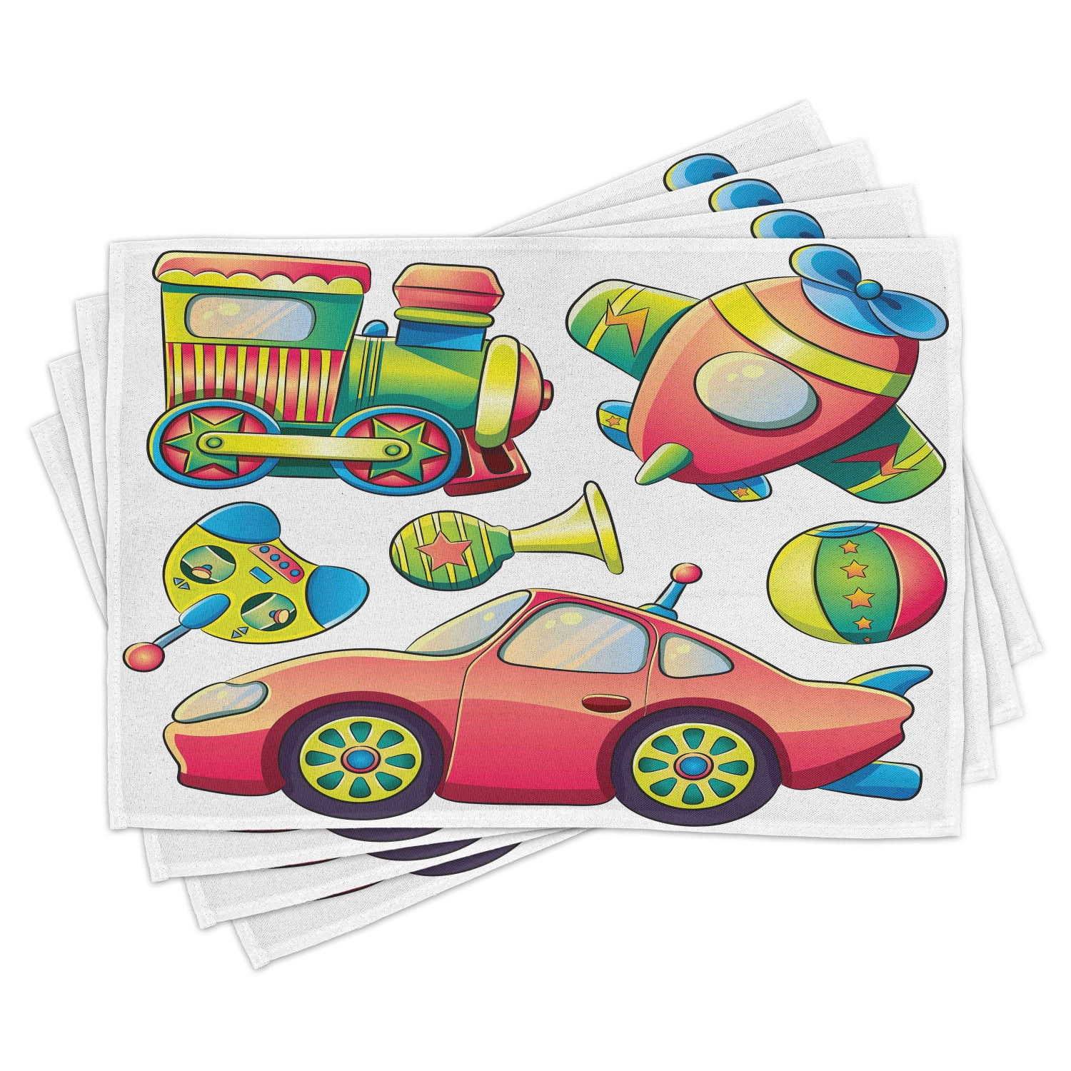 Ambesonne Cartoon Place Mats Set of 4, Train Car Airplane Print ...
