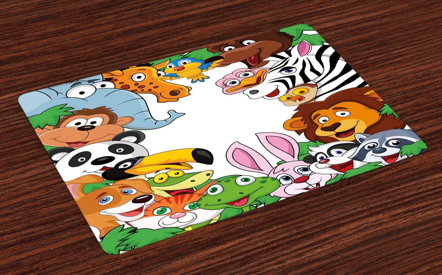 Ambesonne Cartoon Place Mats Set of 4, Tropical Jungle Animals ...
