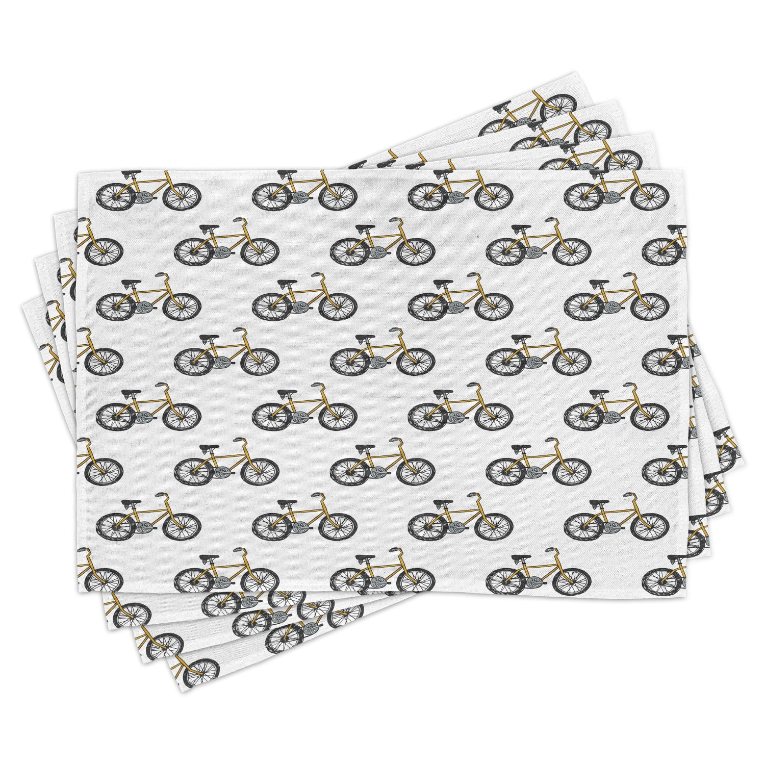 Ambesonne Cartoon Place Mats Set of 4, Yellow Bicycle Pattern, Standard ...