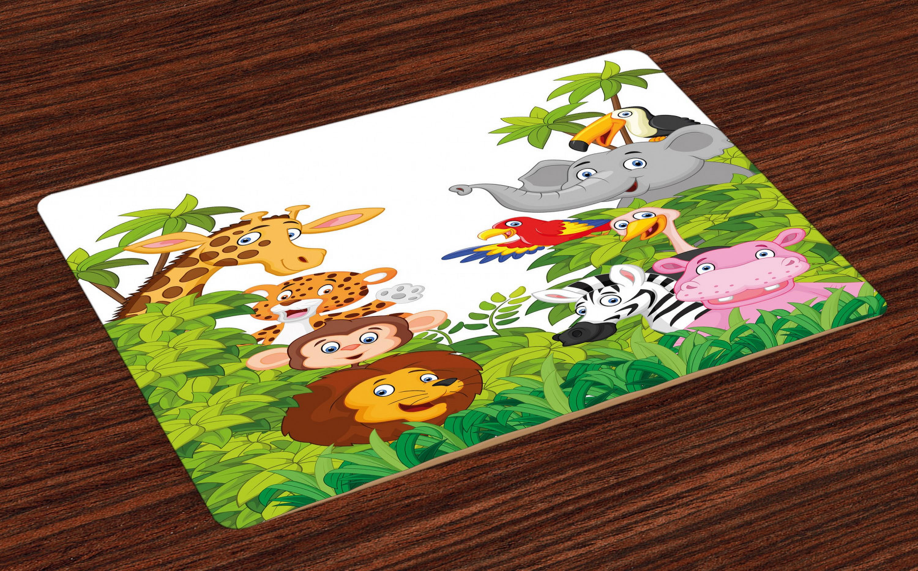Ambesonne Cartoon Place Mats Set of 4, Zoo Mascots, Standard Size ...