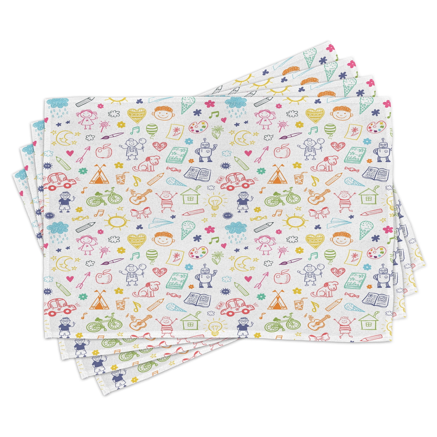 Ambesonne Cartoon Place Mats Set of 4, like Drawing, Standard Size ...