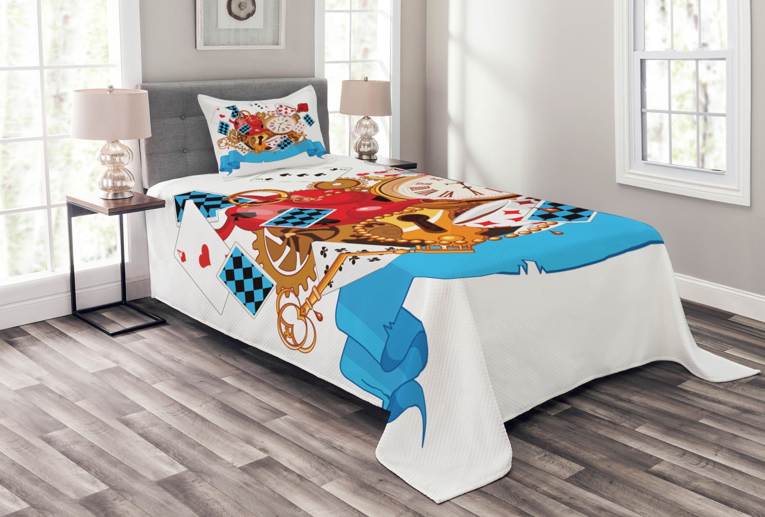 Ambesonne Cartoon Quilted Bedspread Set 2 Pcs, Fantasy World Cards ...
