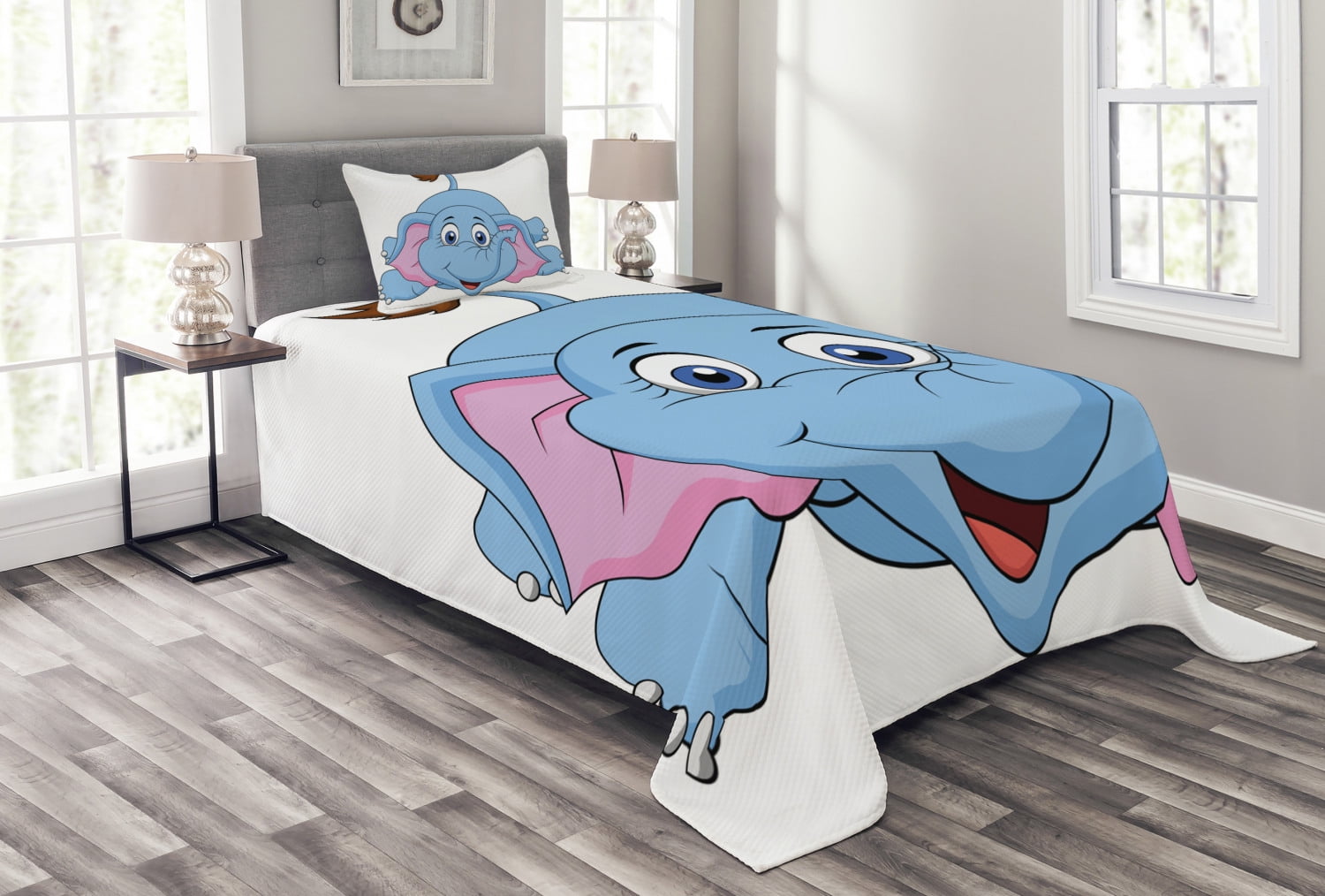 Ambesonne Cartoon Quilted Bedspread Set 2 Pcs, Funny Cartoon Animal ...