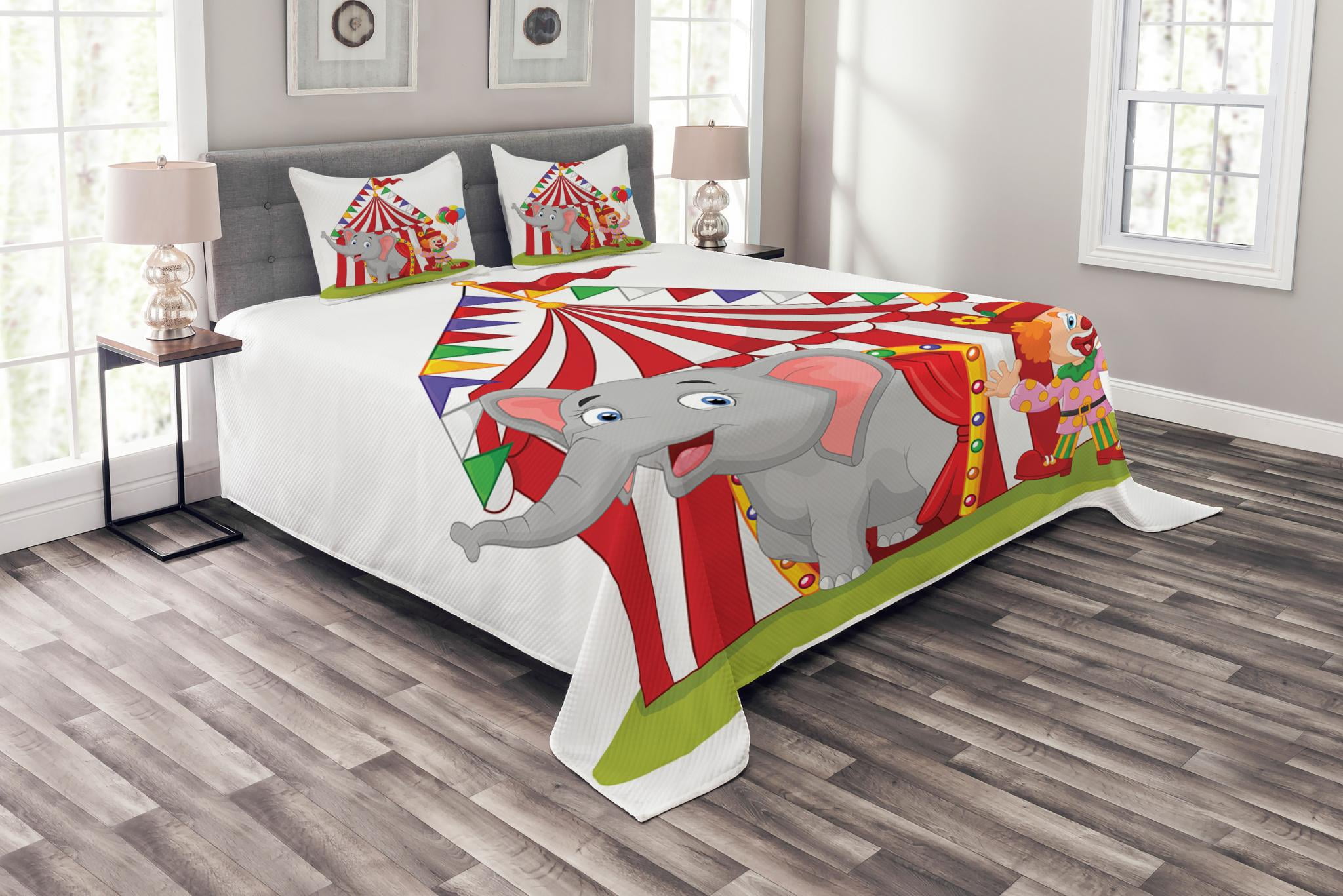 Ambesonne Cartoon Quilted Bedspread Set 3 Pcs, Circus Tent, Queen Size ...