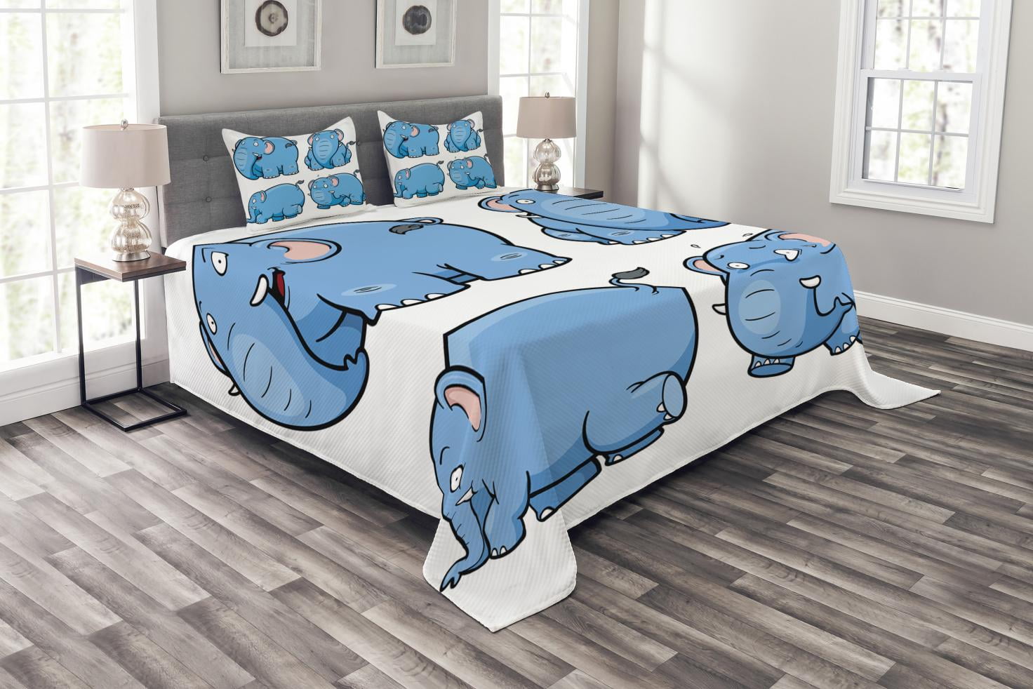 Ambesonne Cartoon Quilted Bedspread Set 3 Pcs, Funny Motifs, King Size ...
