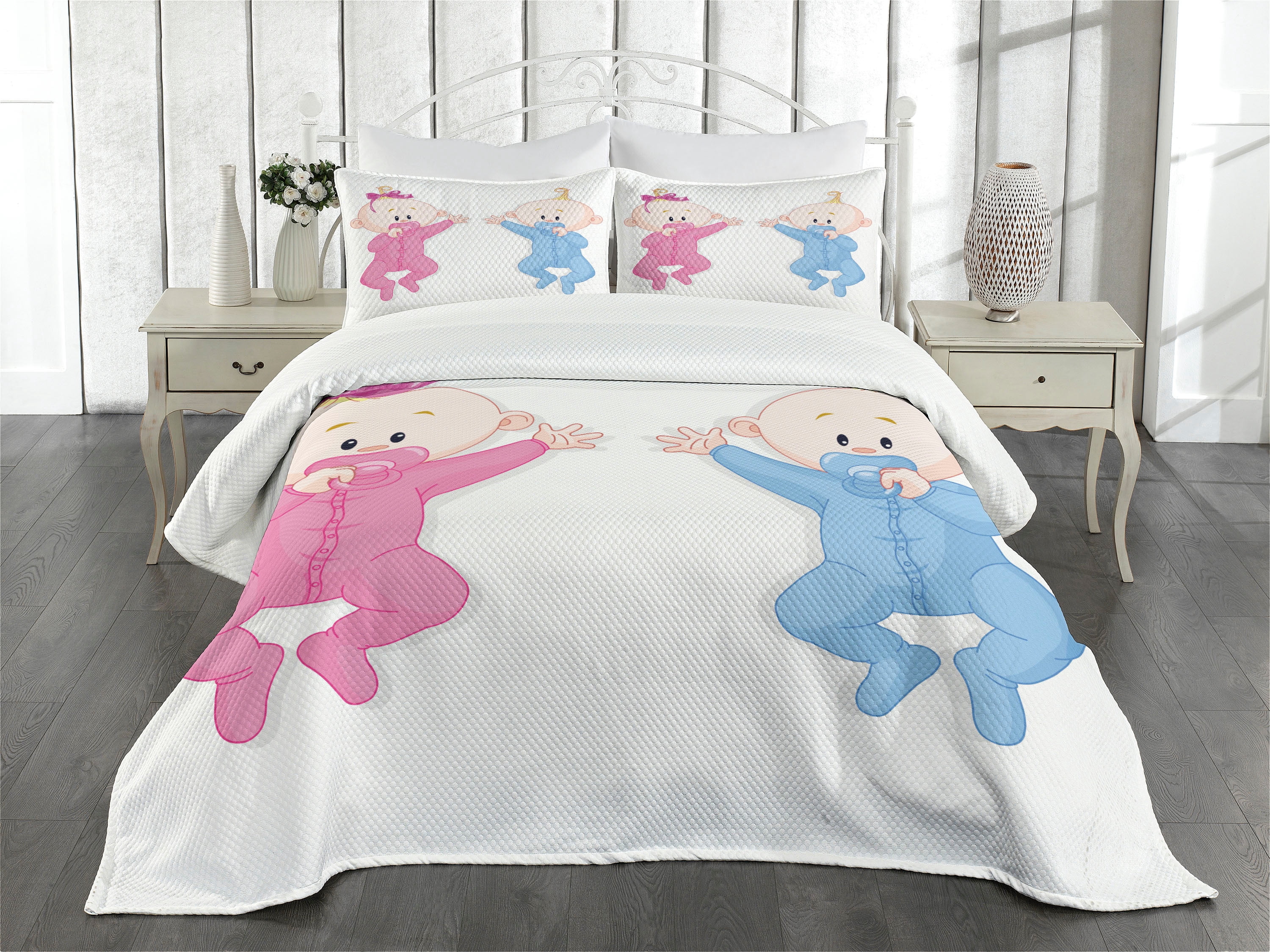Ambesonne Cartoon Quilted Bedspread Set 3 Pcs, Party Themed Characters ...