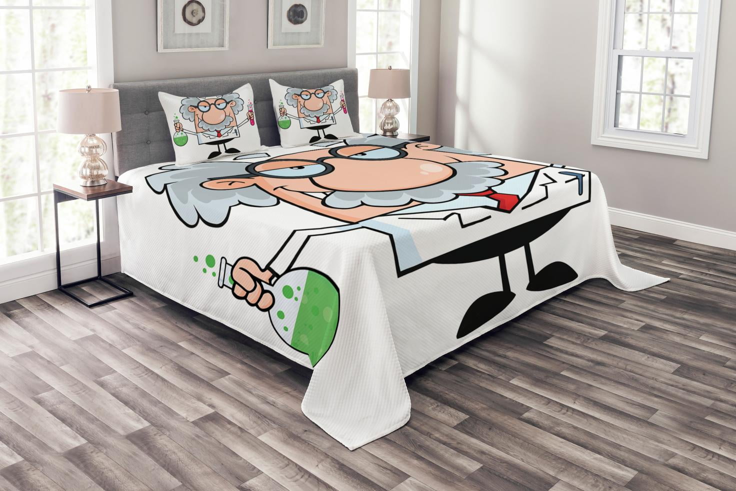Ambesonne Cartoon Quilted Bedspread Set 3 Pcs, Science Theme, King Size ...