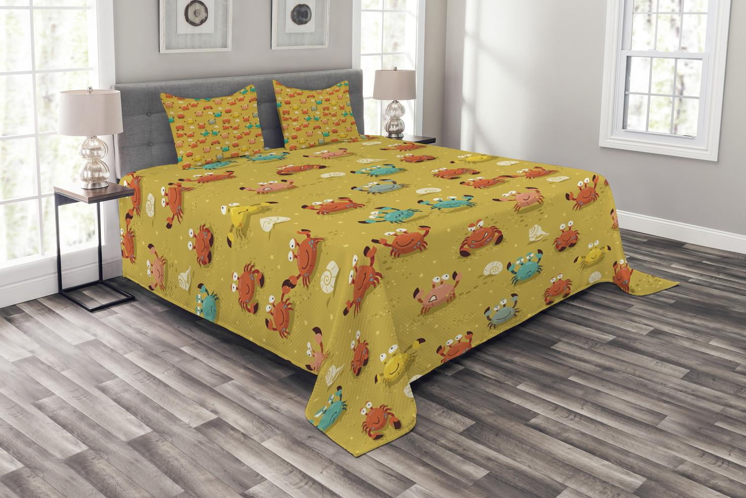 Ambesonne Cartoon Quilted Bedspread Set 3 Pcs, Star and Shells Pattern ...