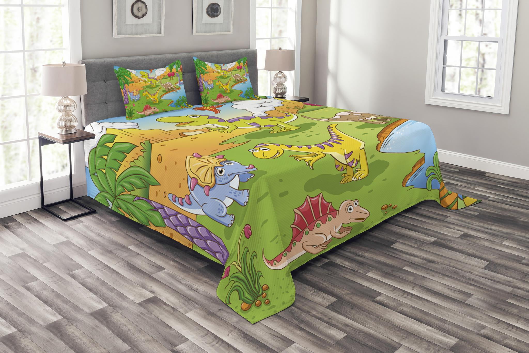 Ambesonne Cartoon Quilted Bedspread Set 3 Pcs, Style Animals, Queen ...