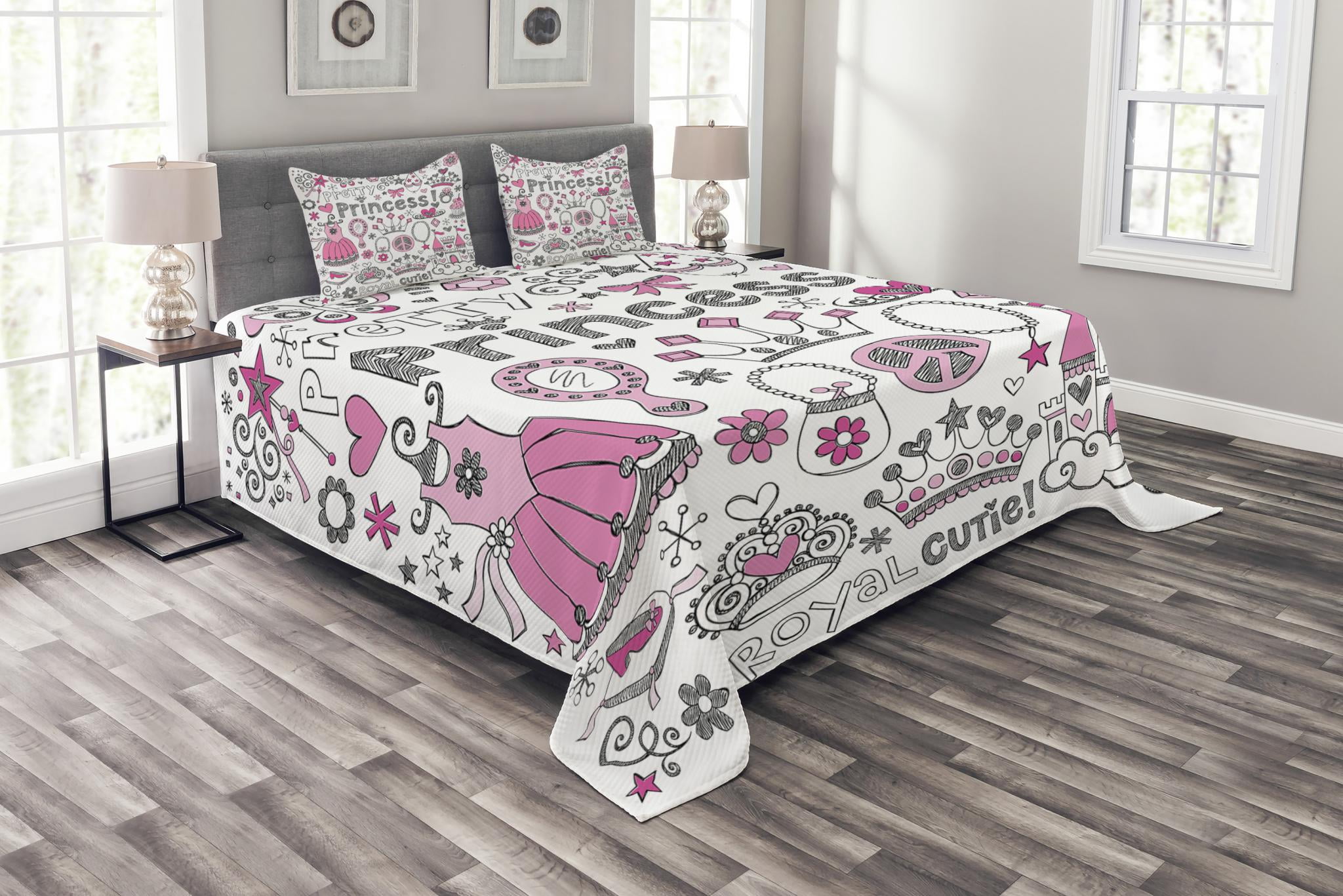 Ambesonne Cartoon Quilted Bedspread Set 3 Pcs, Tale Fantasy Ornamens ...