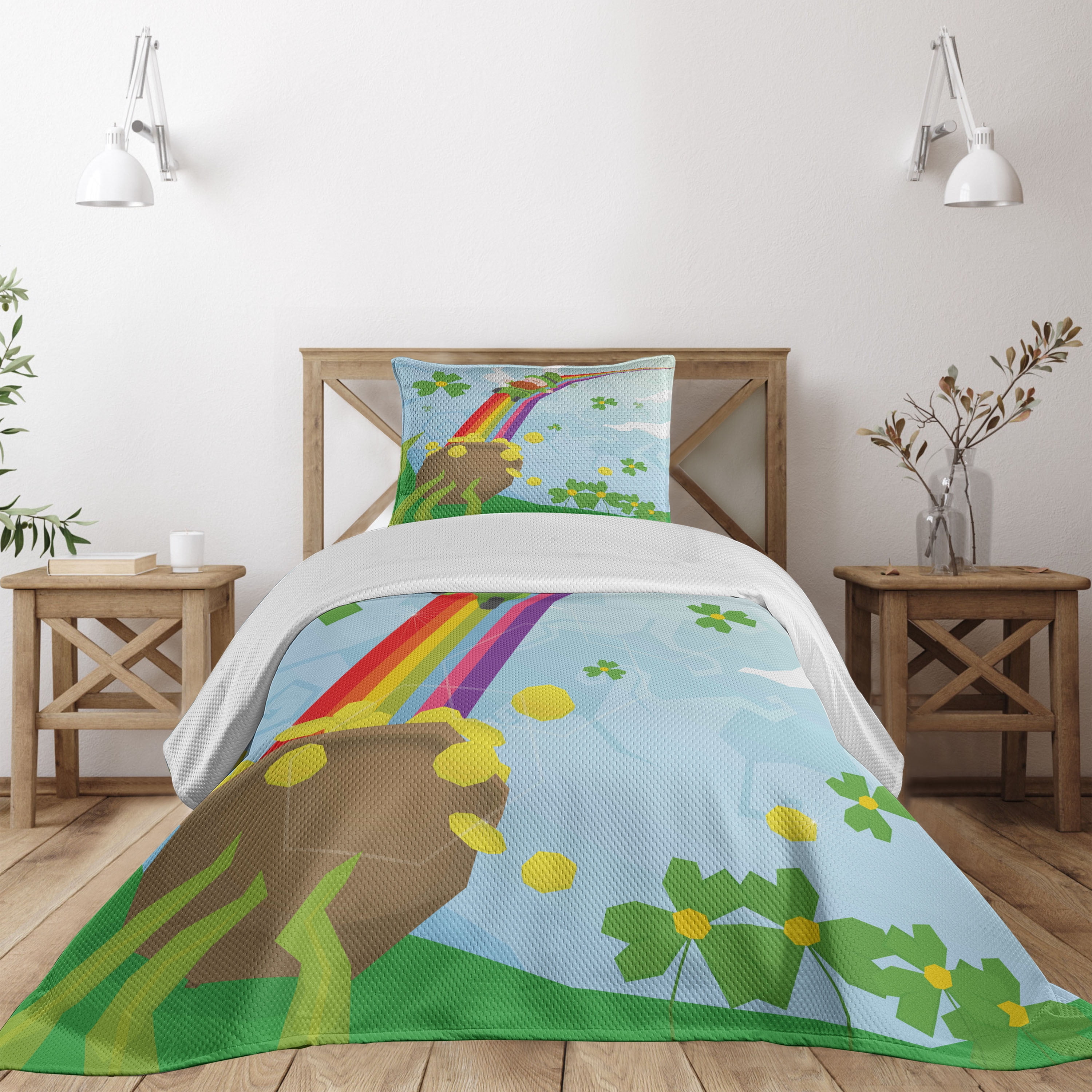 Ambesonne Cartoon Quilted Coverlet 2 Pcs, Shamrock, Twin Size ...