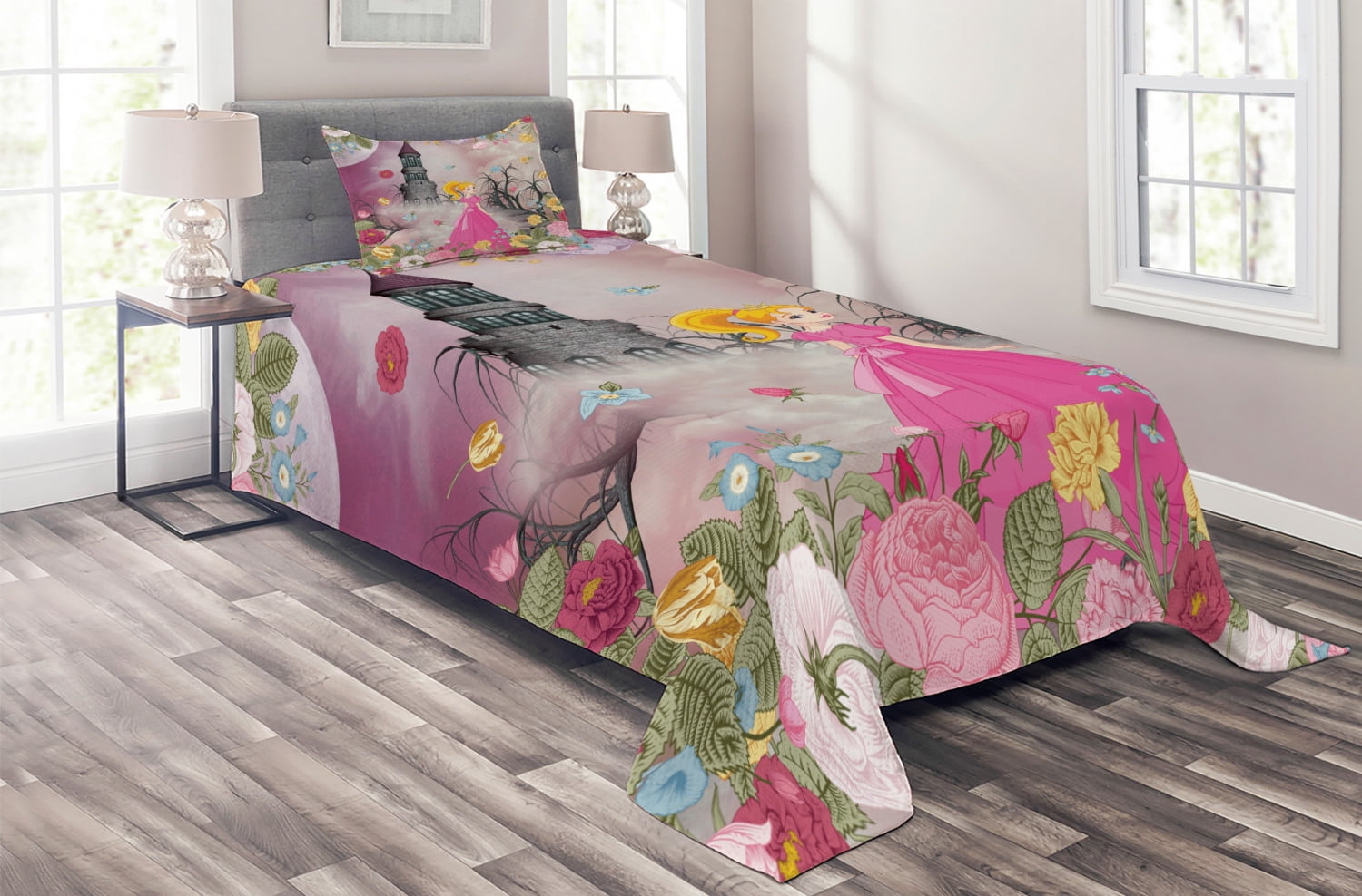 Ambesonne Cartoon Quilted Coverlet 2 Pcs, Tale Theme Art, Twin Size ...