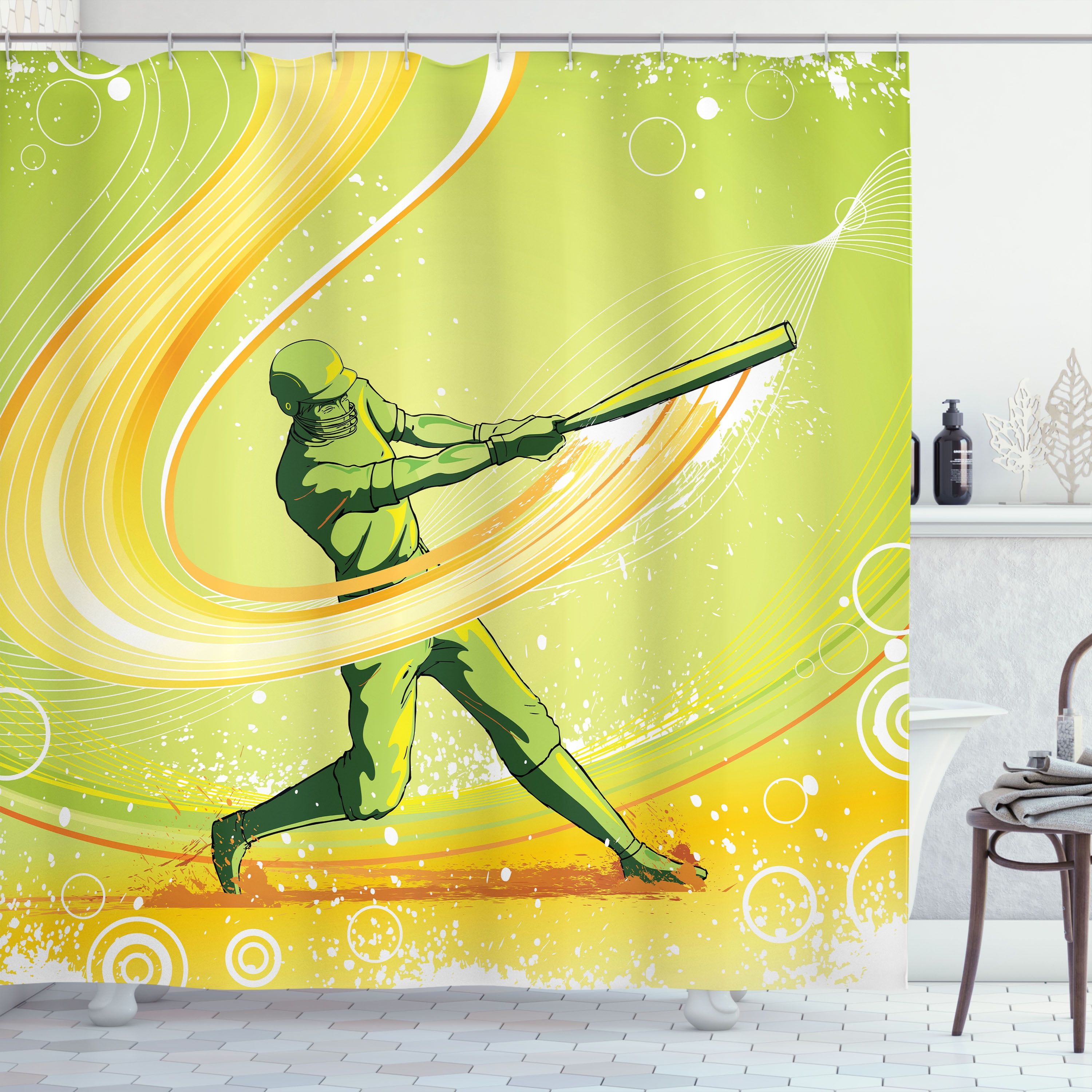 Ambesonne Cartoon Shower Curtain, Baseball Player Hits, 69"Wx75"L ...