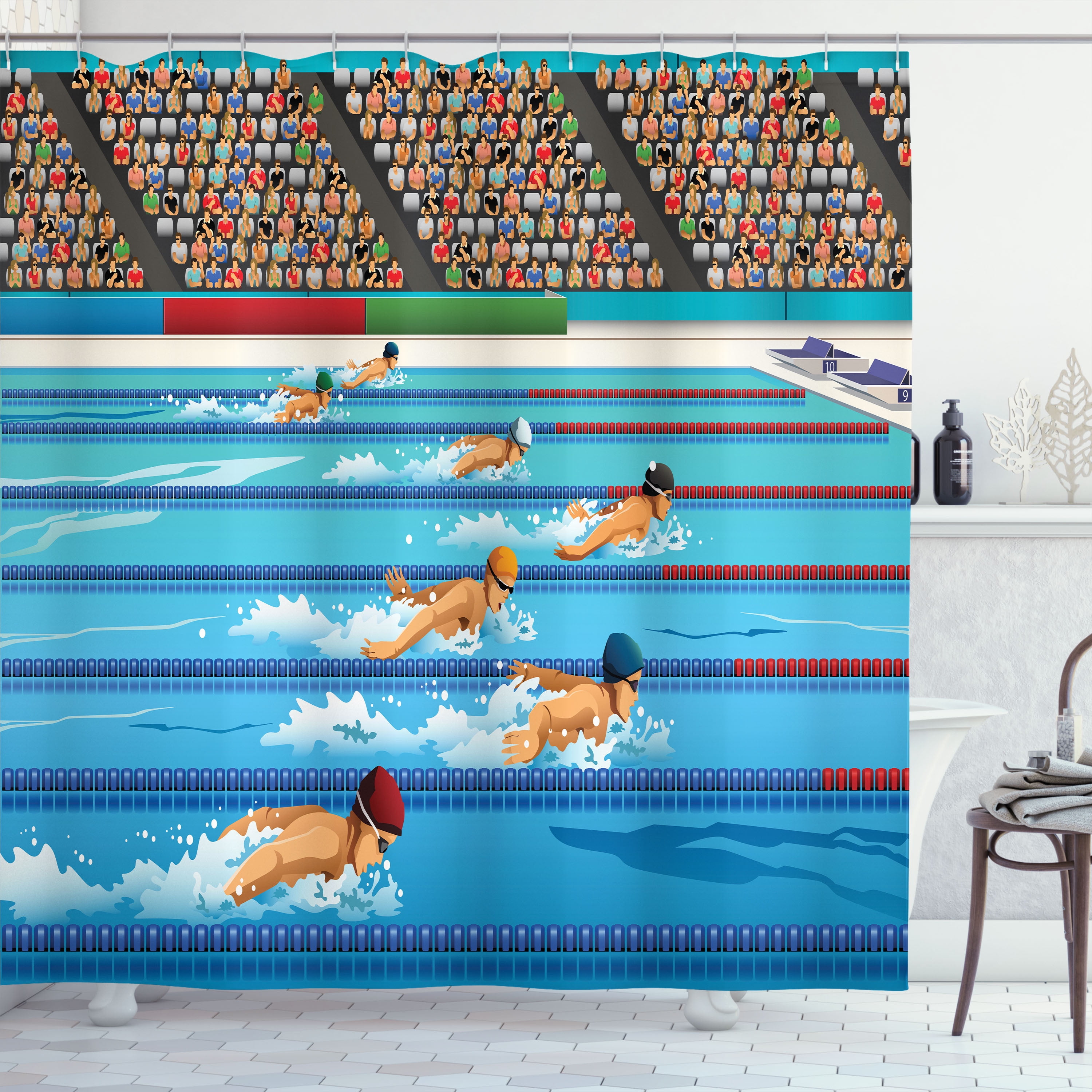Ambesonne Cartoon Shower Curtain, Olympics Swimming Race, 69"Wx84"L ...