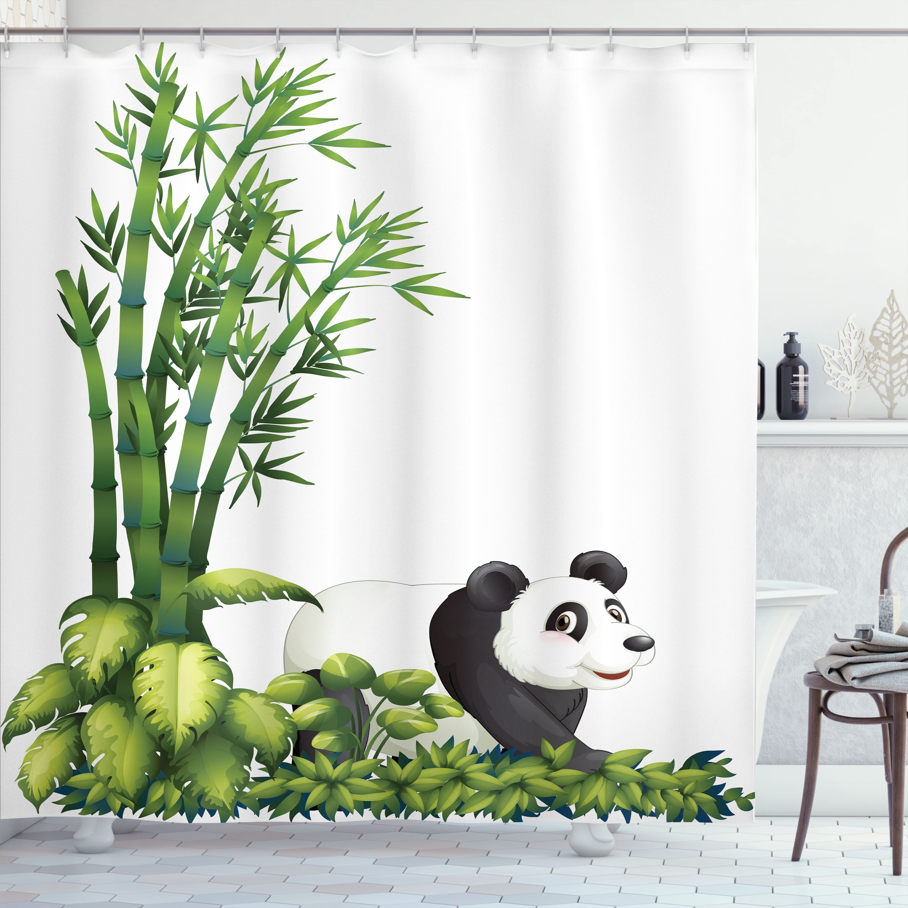Ambesonne Cartoon Shower Curtain, Panda Bear Funny Forest, 69"Wx75"L ...