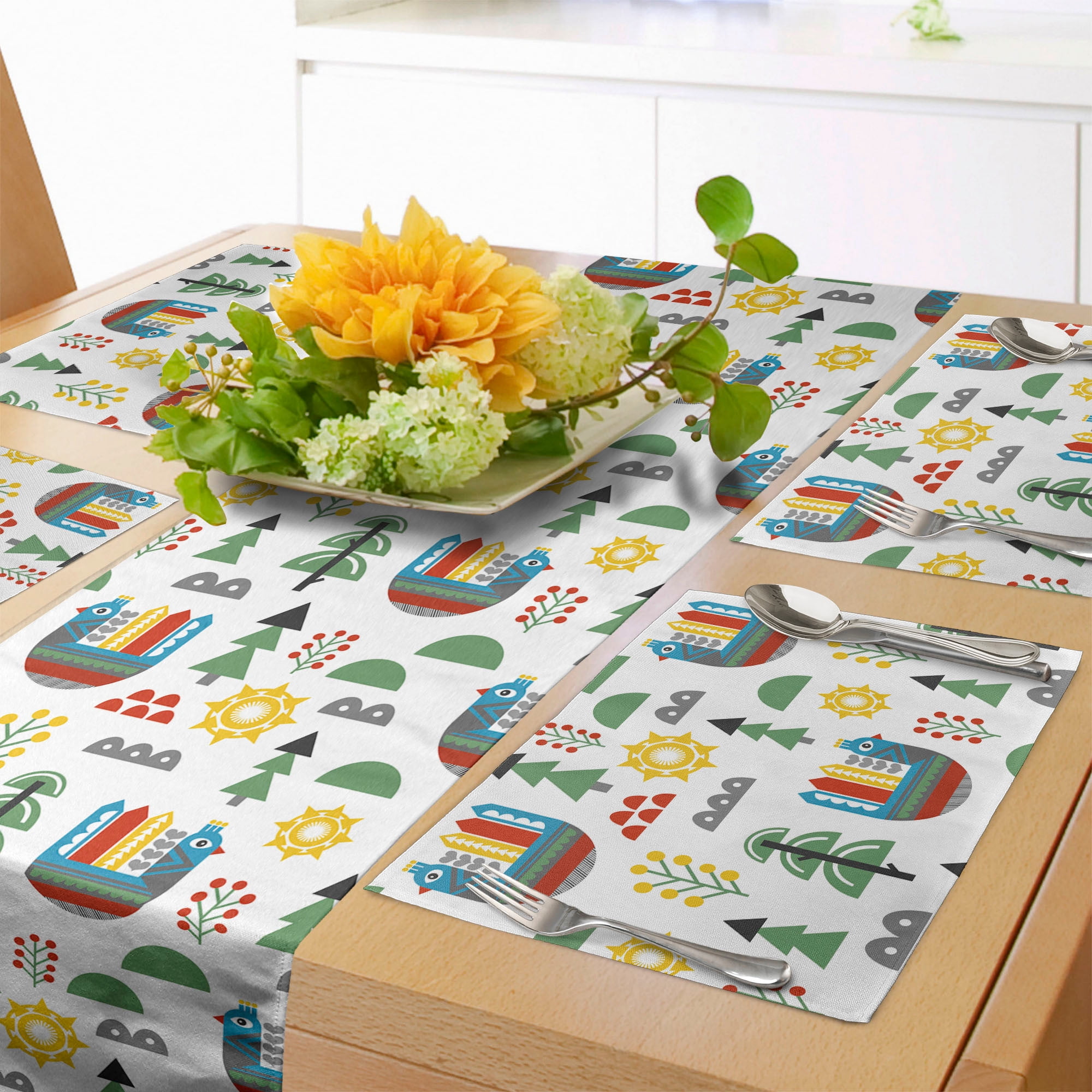 Ambesonne Cartoon Table Runner & Placemats, Chicken Shaped Apartments ...