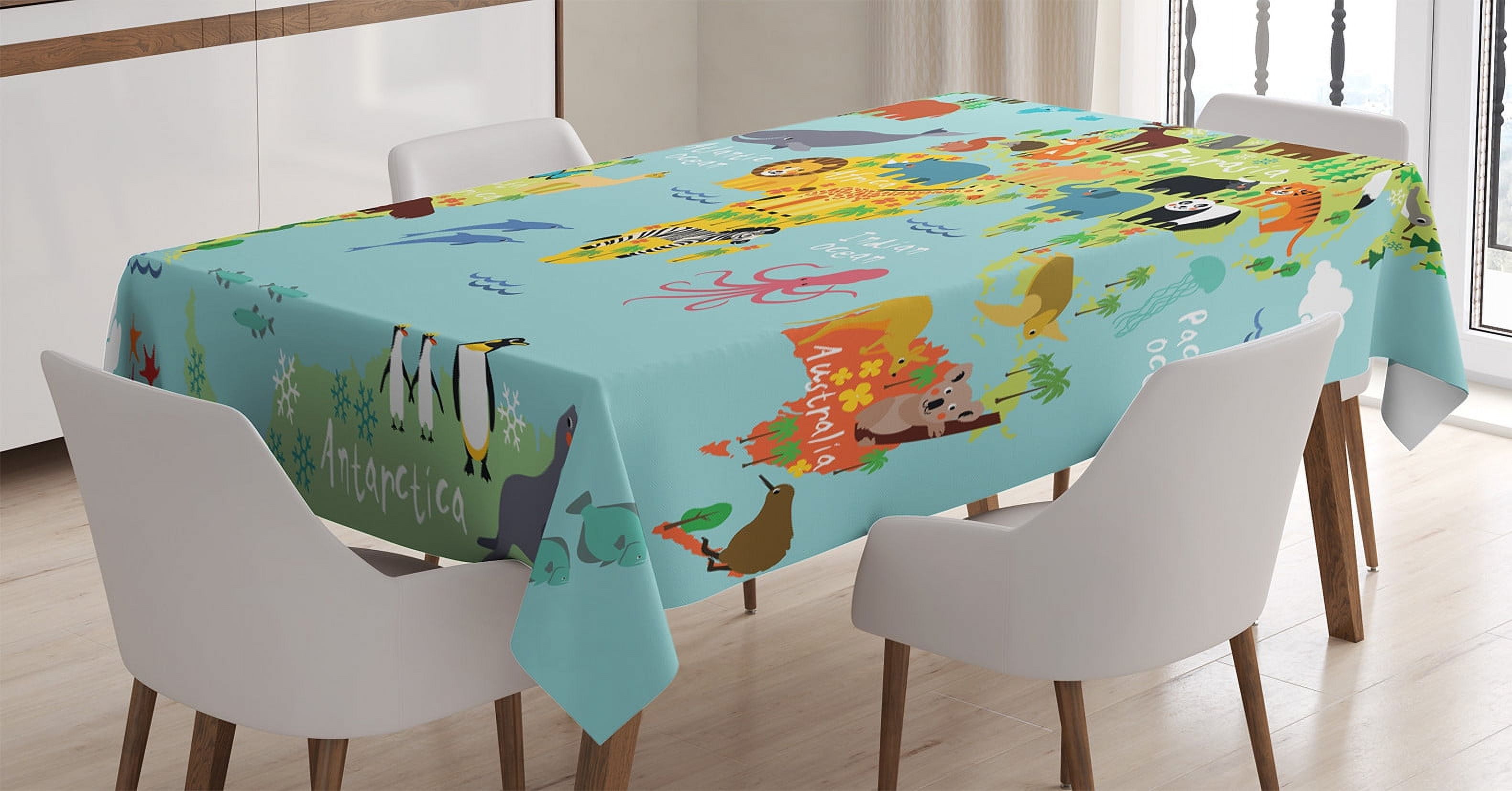 Ambesonne Cartoon Tablecloth Rectangular Table Cover, Animal Map of the ...