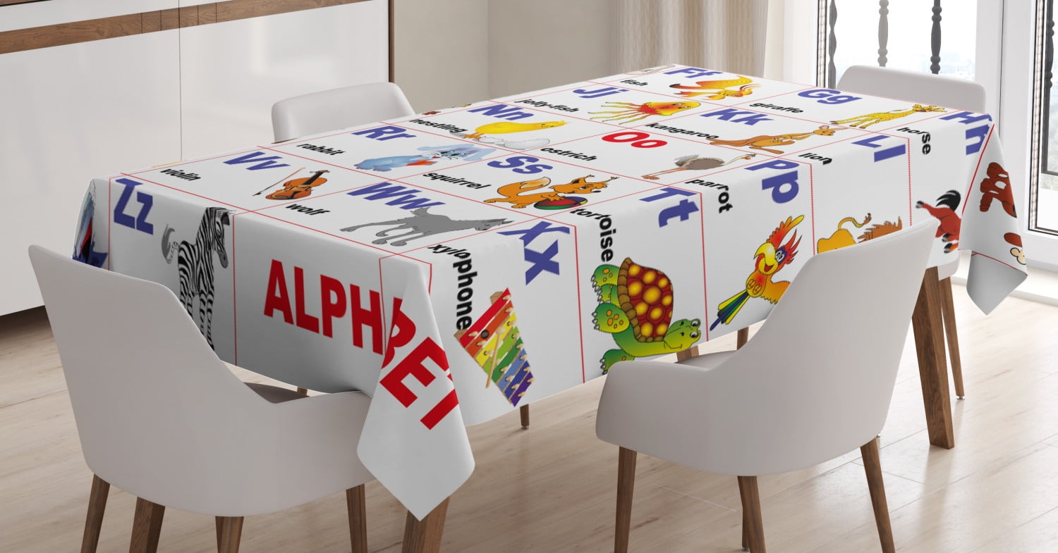 Ambesonne Cartoon Tablecloth Rectangular Table Cover, Animal Theme ...