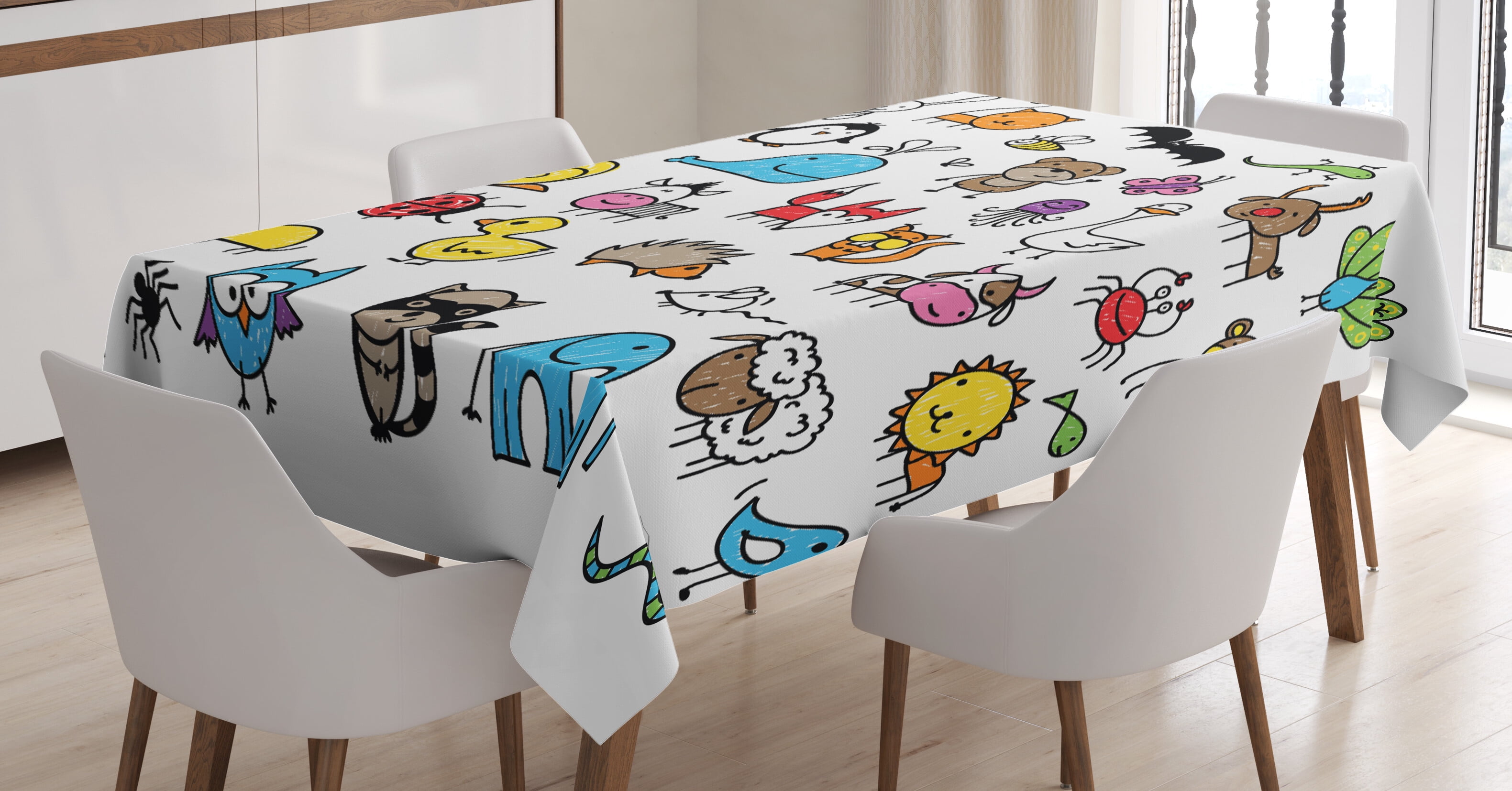 Ambesonne Cartoon Tablecloth Rectangular Table Cover, Animals, 52"x70 ...