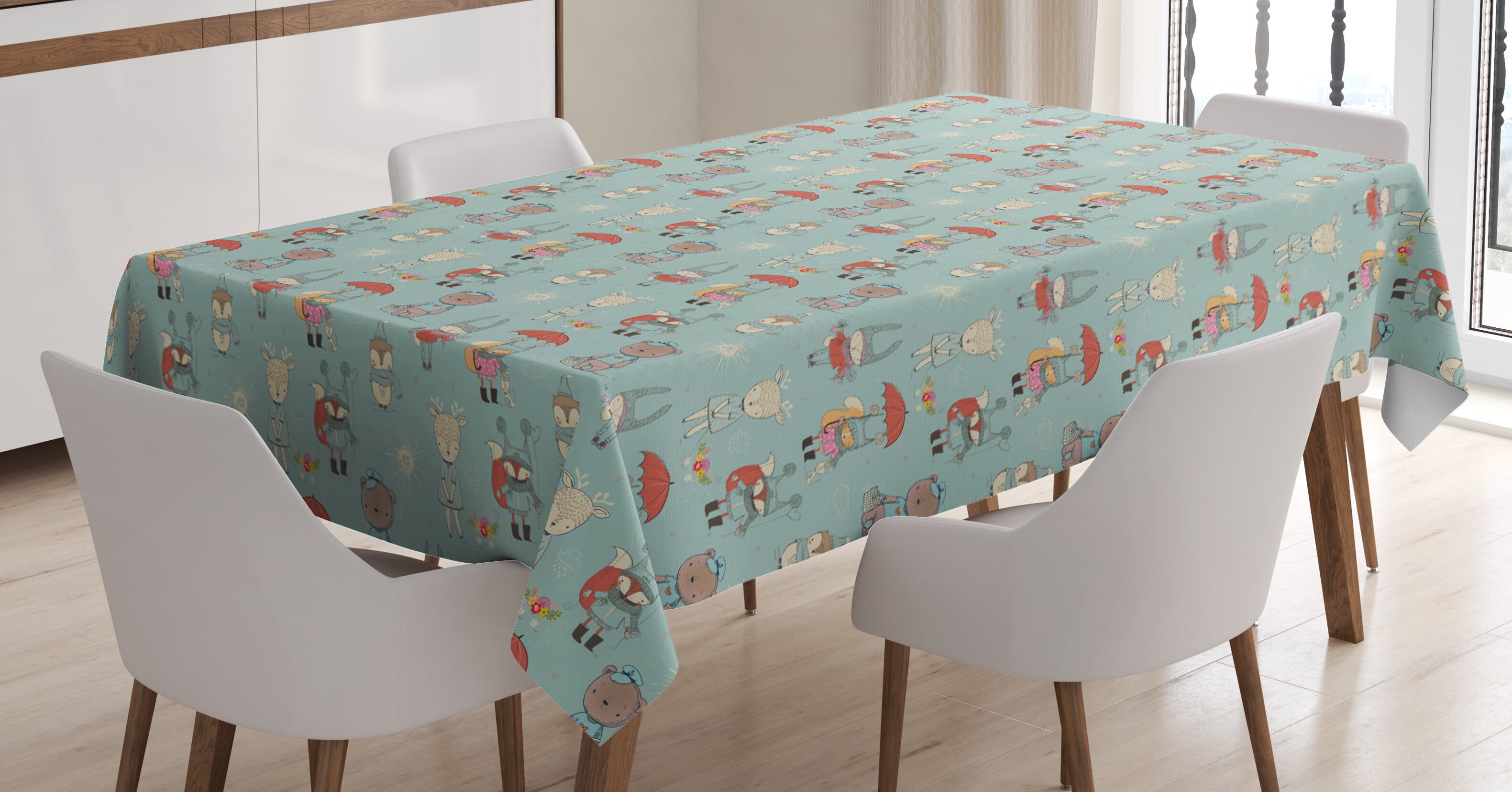Ambesonne Cartoon Tablecloth Rectangular Table Cover, Animals in Winter ...