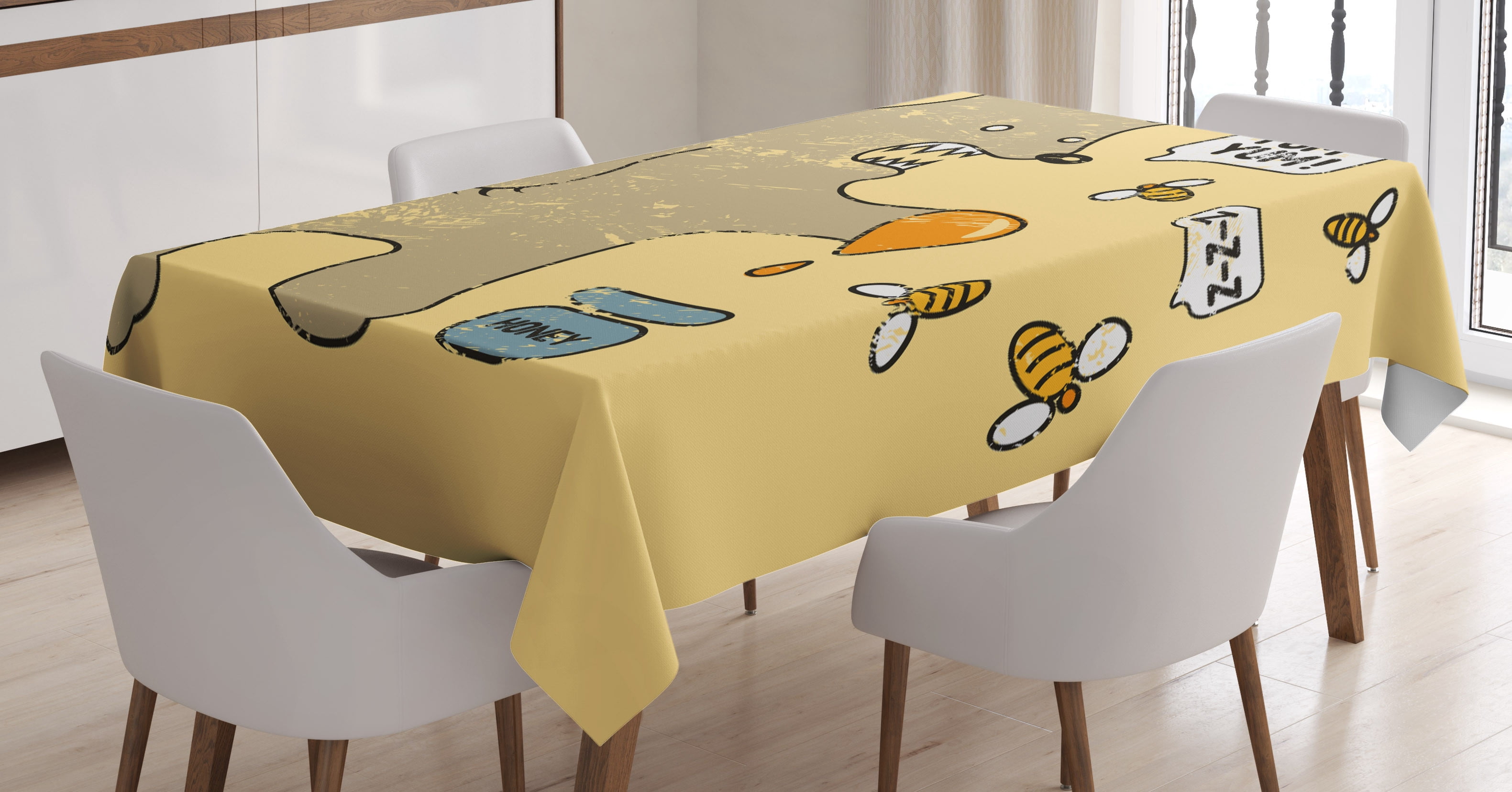 Ambesonne Cartoon Tablecloth Rectangular Table Cover, Bear Bees Honey ...