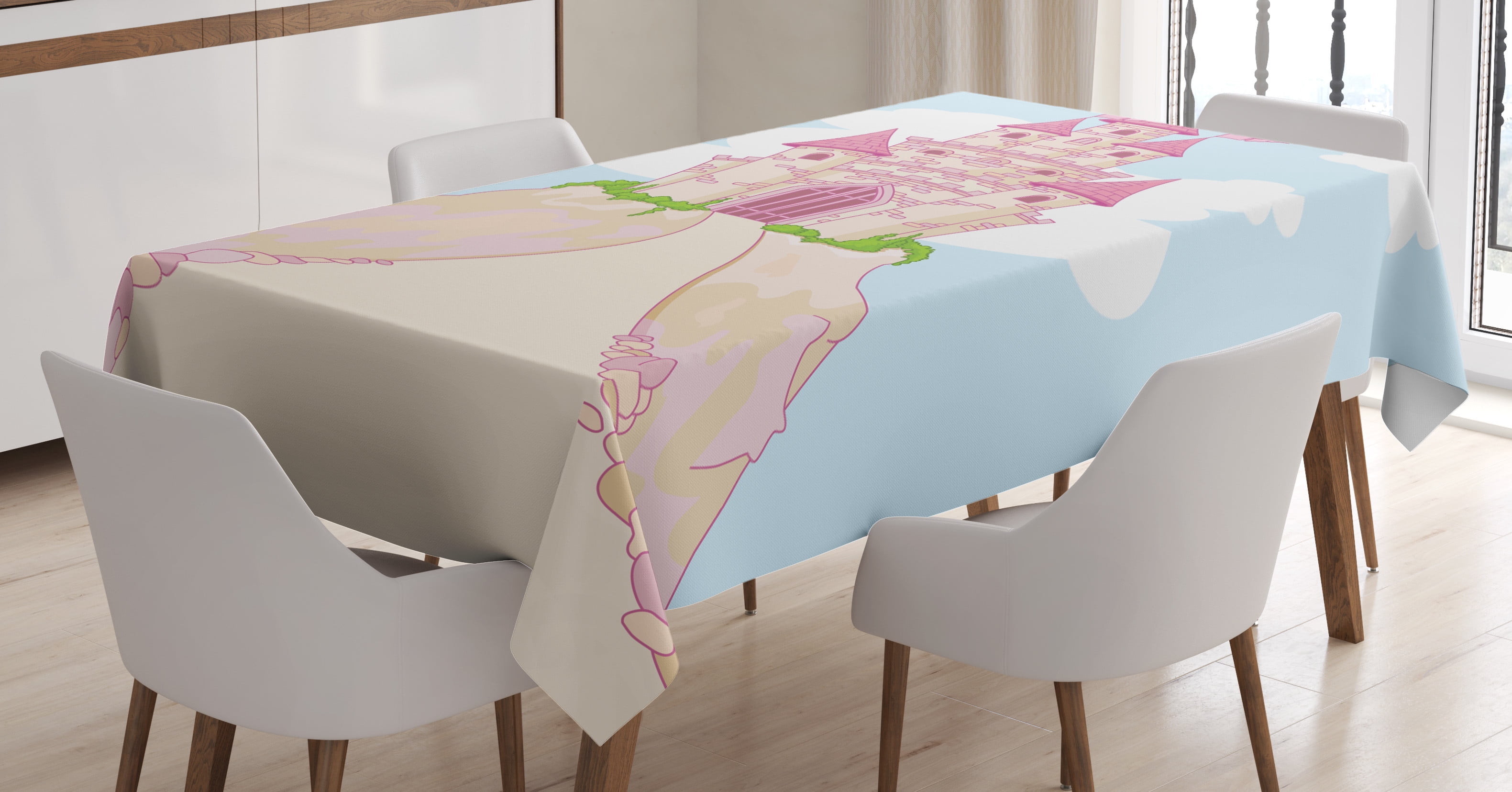 Ambesonne Cartoon Tablecloth Rectangular Table Cover, Big Palace on ...