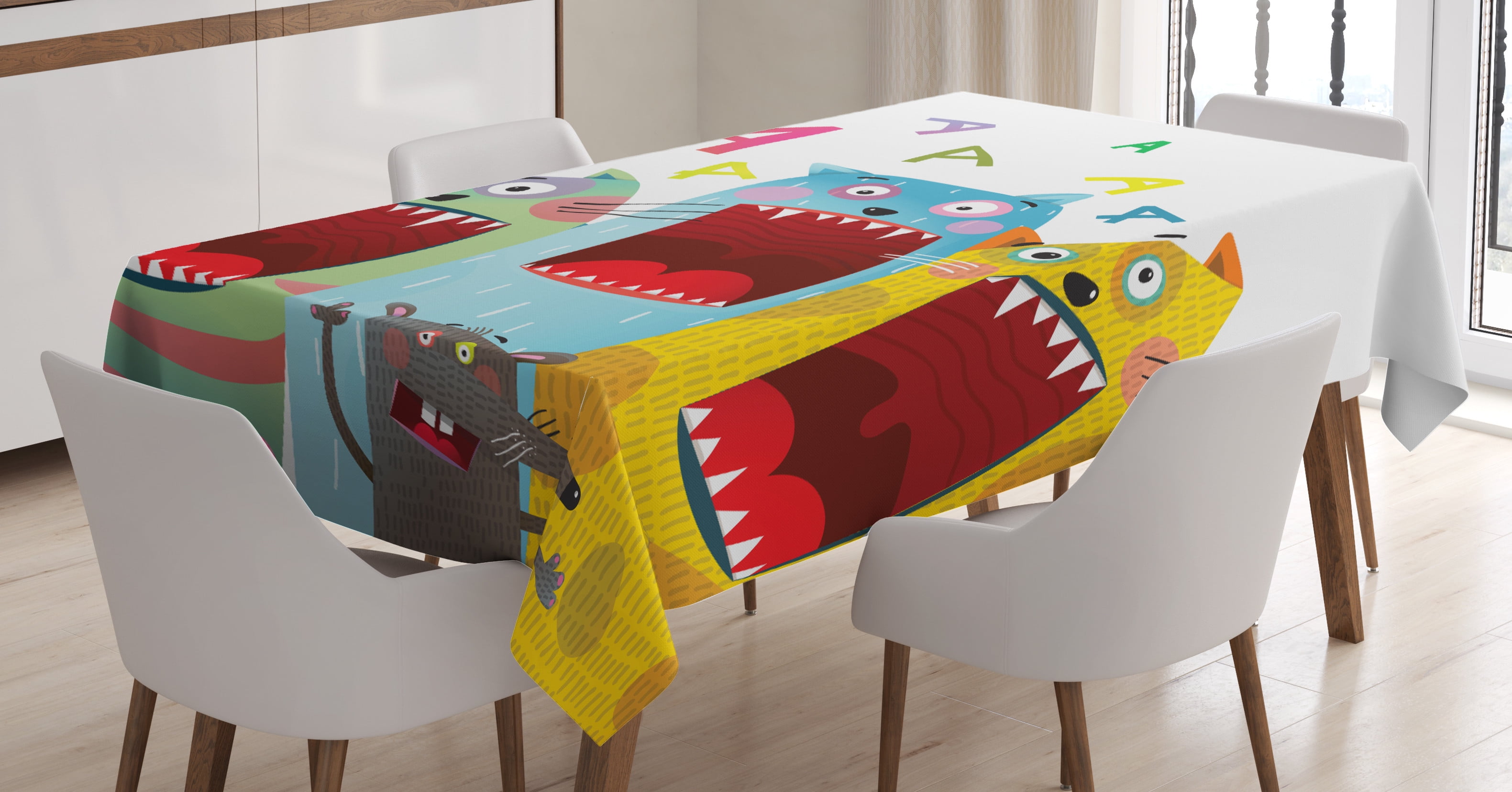 Ambesonne Cartoon Tablecloth Rectangular Table Cover, Cats and Rat, 60 ...