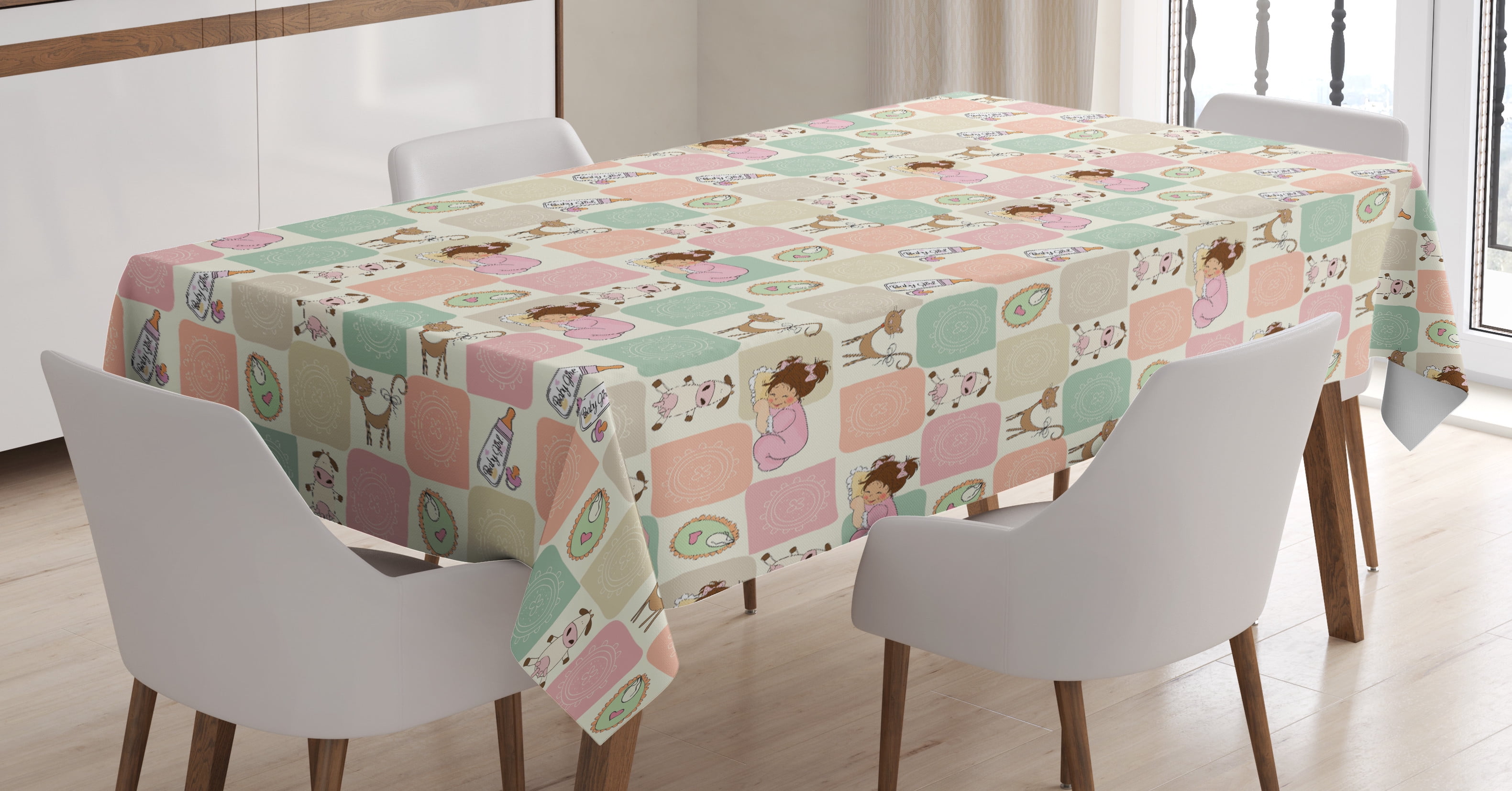 Ambesonne Cartoon Tablecloth Rectangular Table Cover, Checkered Square ...