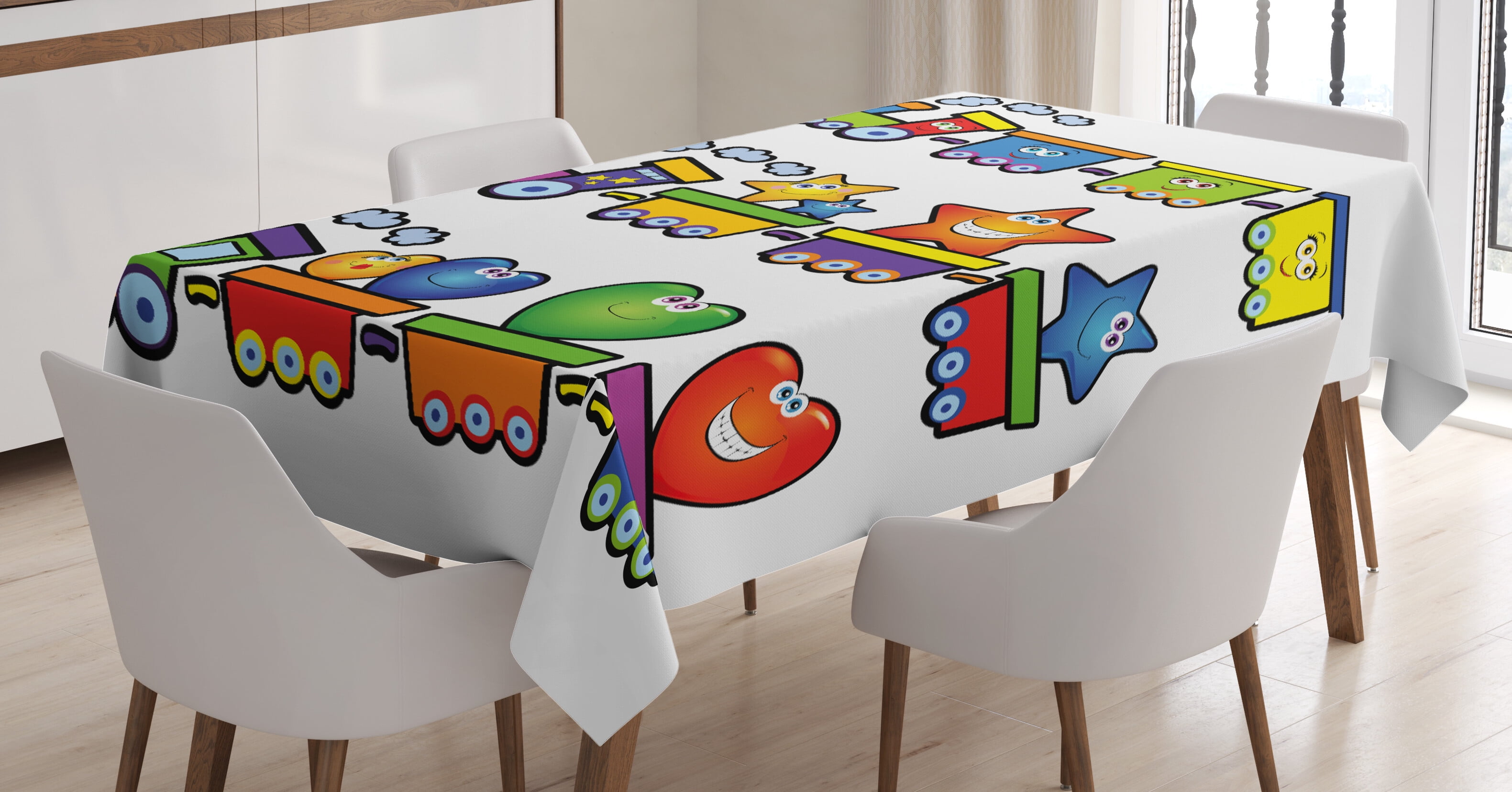 Ambesonne Cartoon Tablecloth Rectangular Table Cover, Cheerful Happy ...