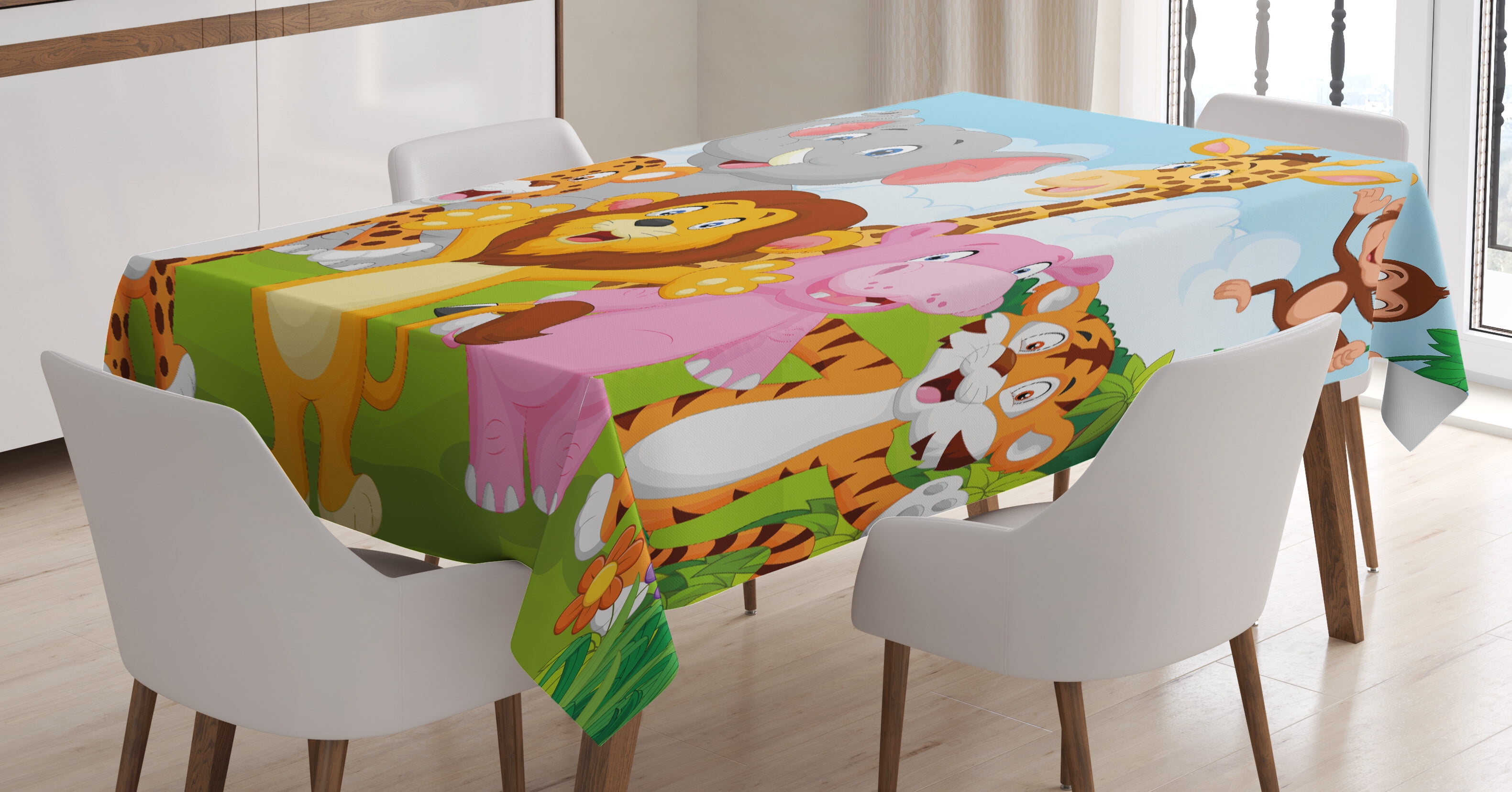 Ambesonne Cartoon Tablecloth Rectangular Table Cover, Comic Savannah ...