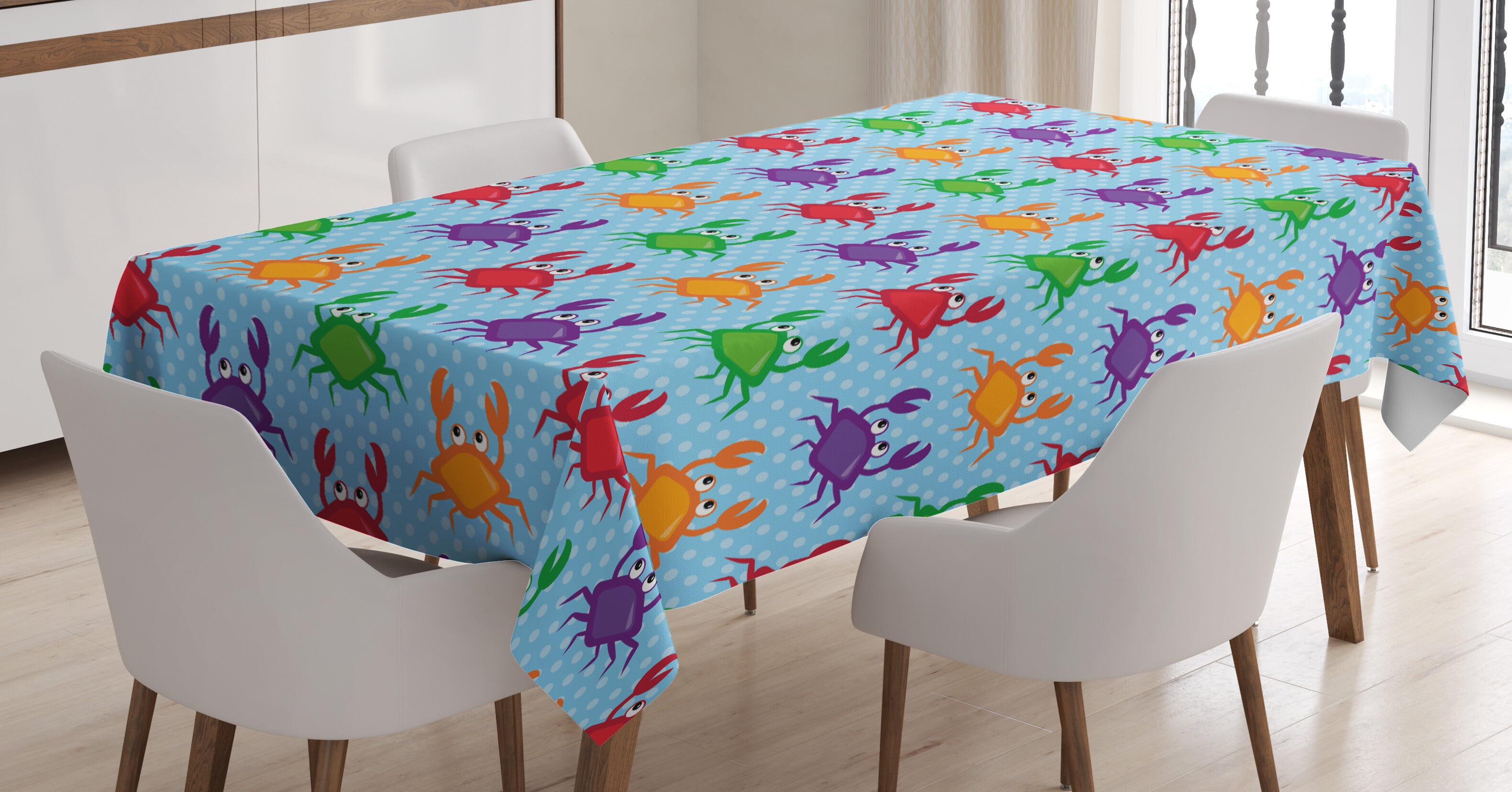 Ambesonne Cartoon Tablecloth Rectangular Table Cover, Crabs on Blue ...